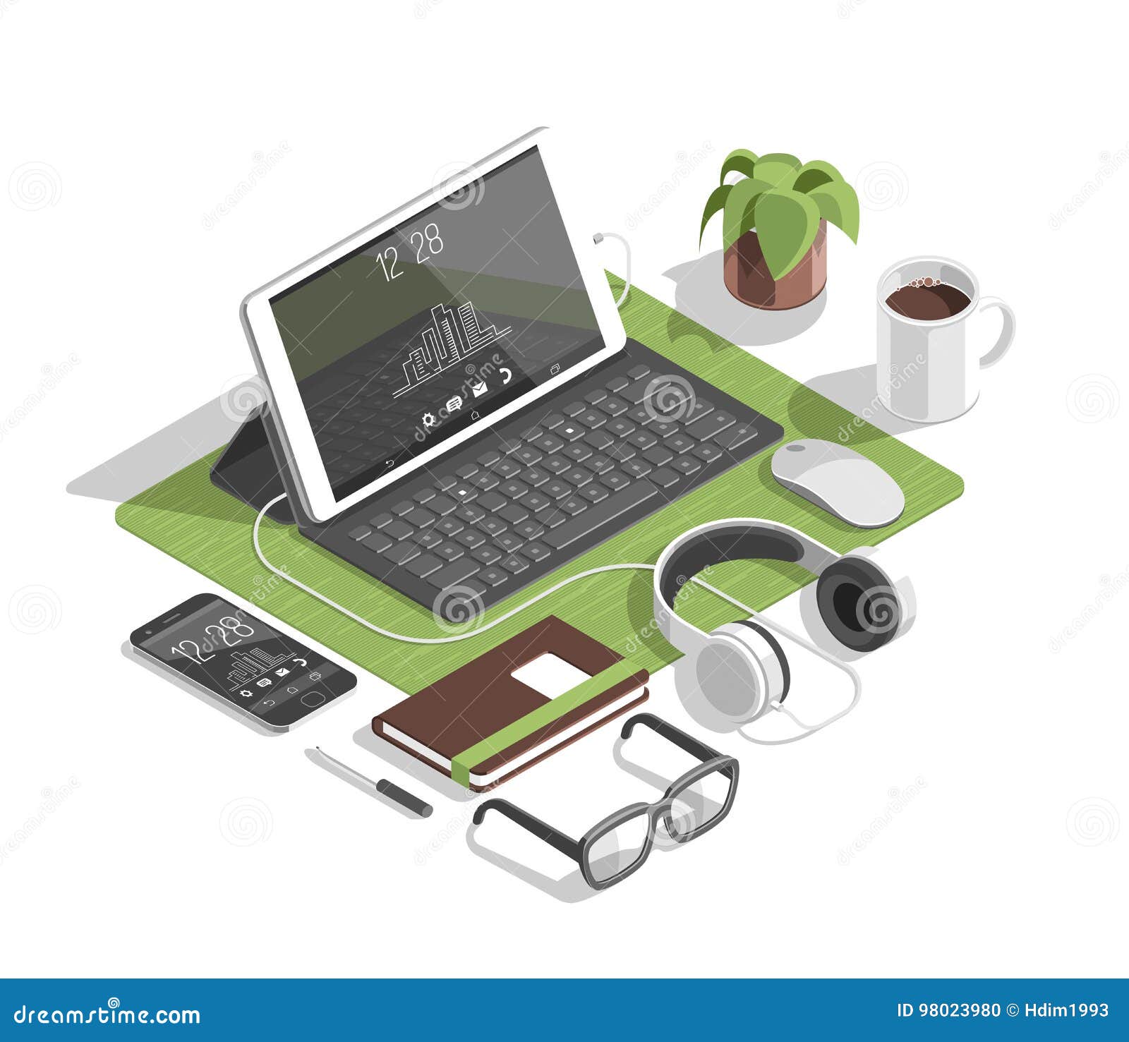 Isometric 3d Workspace Concept Vector. Devices Set Stock Vector ...
