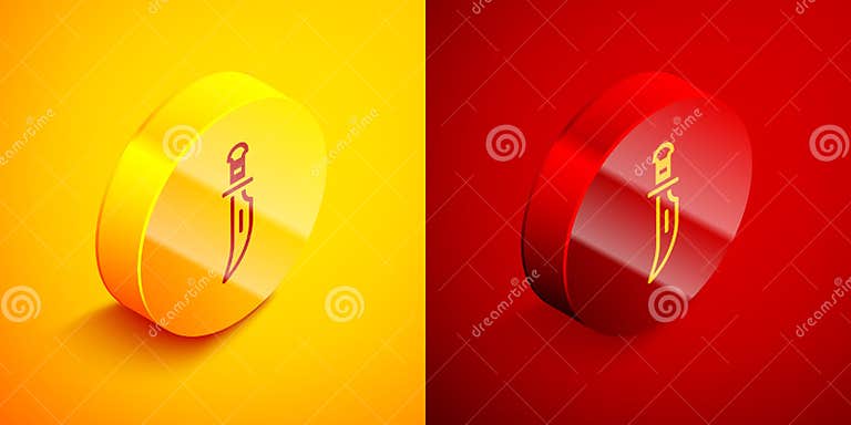 Isometric Dagger Icon Isolated on Orange and Red Background. Knife Icon ...