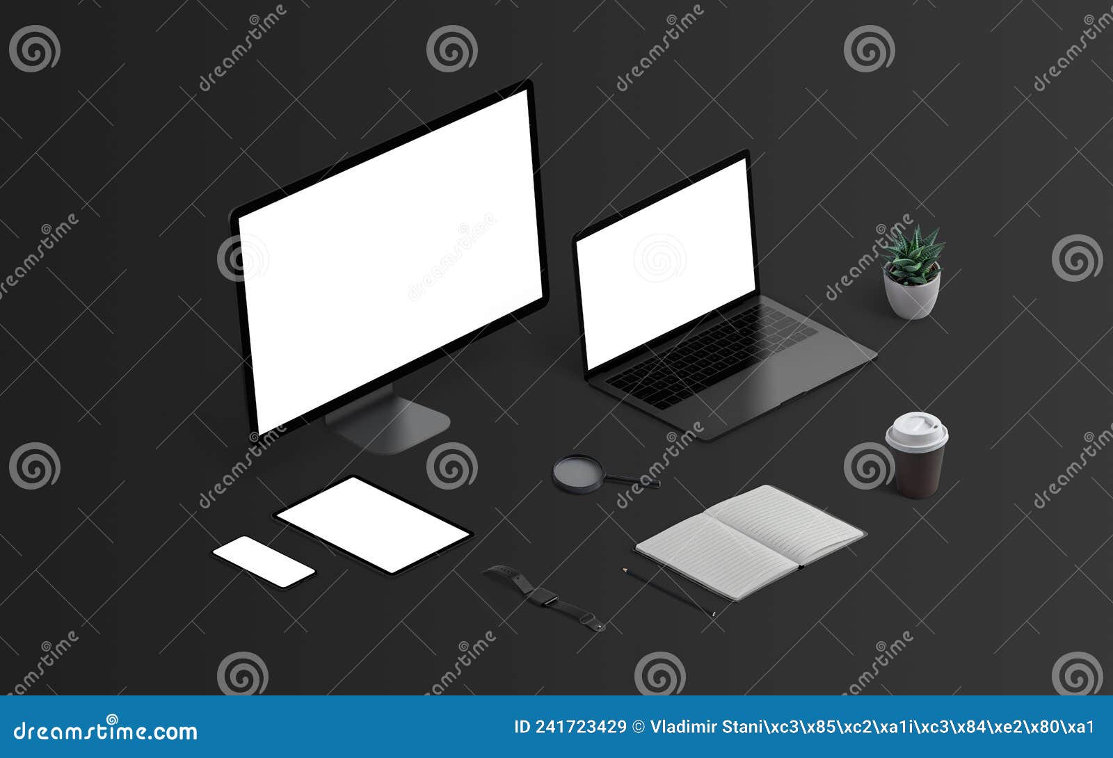 Isometric Dark Device Mockup Template for Responsive Design Showcase ...
