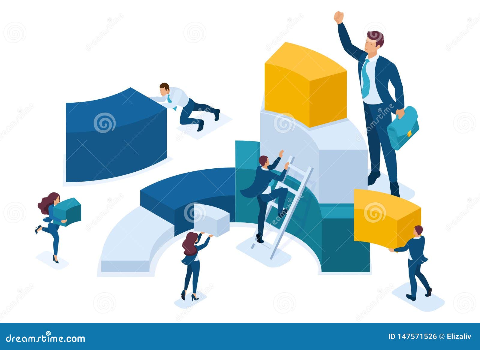 Isometric Data for Analysis, Creating Charts, Businessmen Carry ...