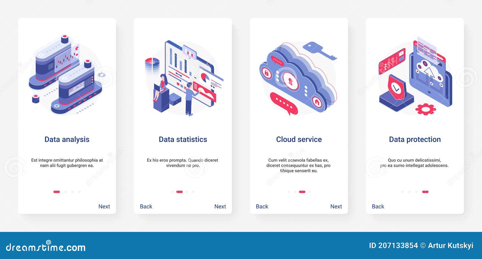 Isometric Data Analysis, Storage and Protection UX, UI Mobile App Page ...
