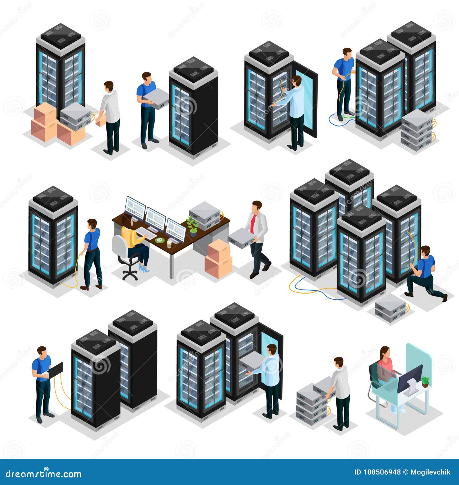 Isometric Data Center Collection Stock Vector Illustration Of