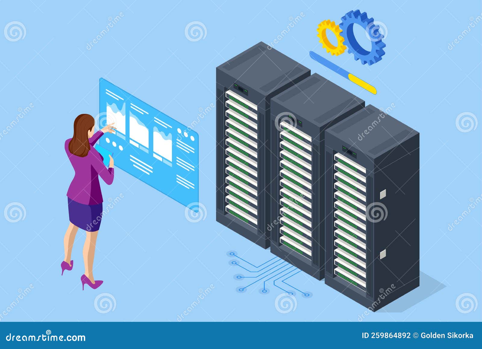 Isometric Data Center Equipment . Modern Telecommunications, Artificial ...