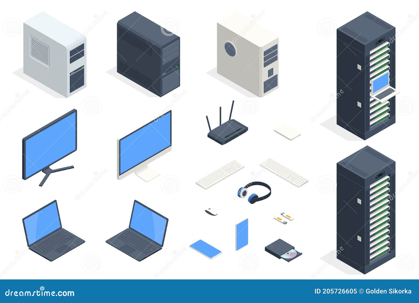 Isometric Data Center and Network Elements. Server Room Data Center ...