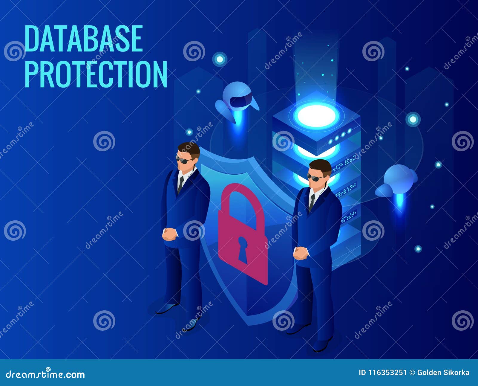 Isometric Database Protection Concept Server Room Rack Database Security Shield Server Unit