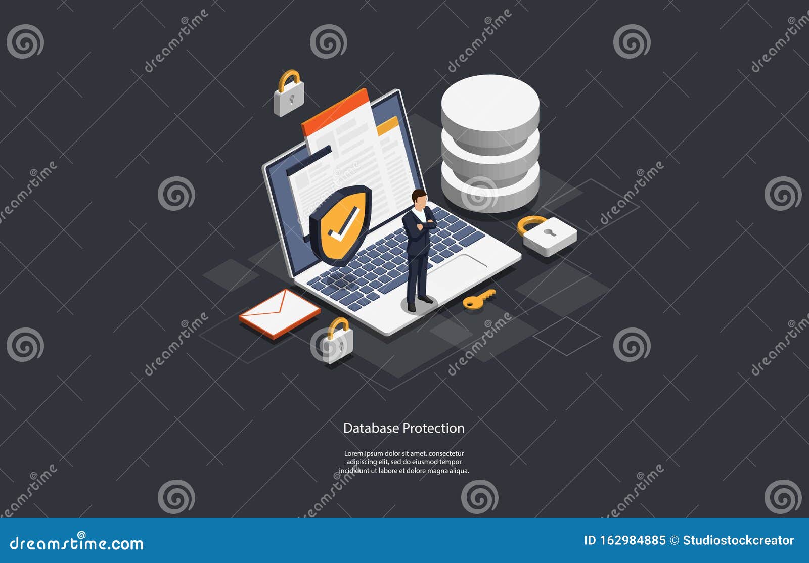 Isometric Database Protection Concept. Server Room Rack, Database ...