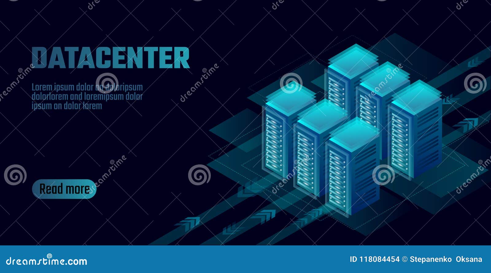 Isometric Datacenter Cloud Computing Storage Concept Banner Site Hosting Big Data Processing