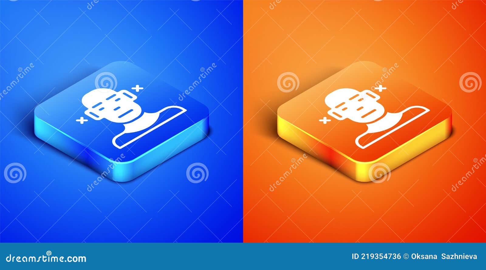Isometric Deafness Icon Isolated on Blue and Orange Background. Deaf ...