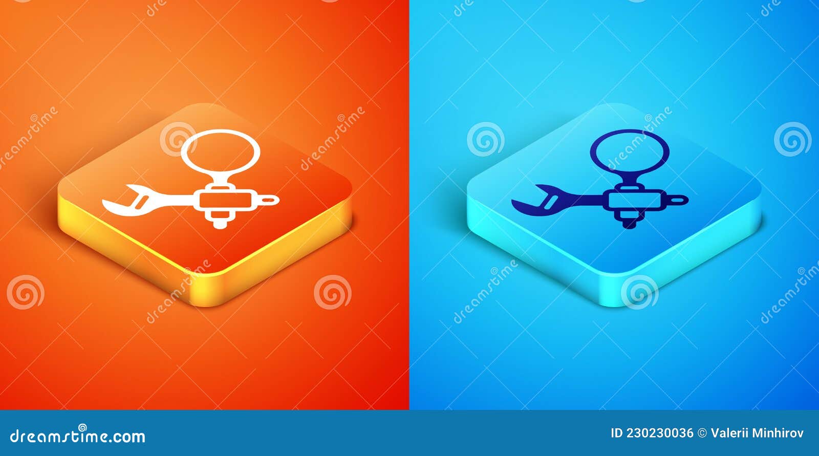 Isometric Debugging Icon Isolated on Orange and Blue Background ...