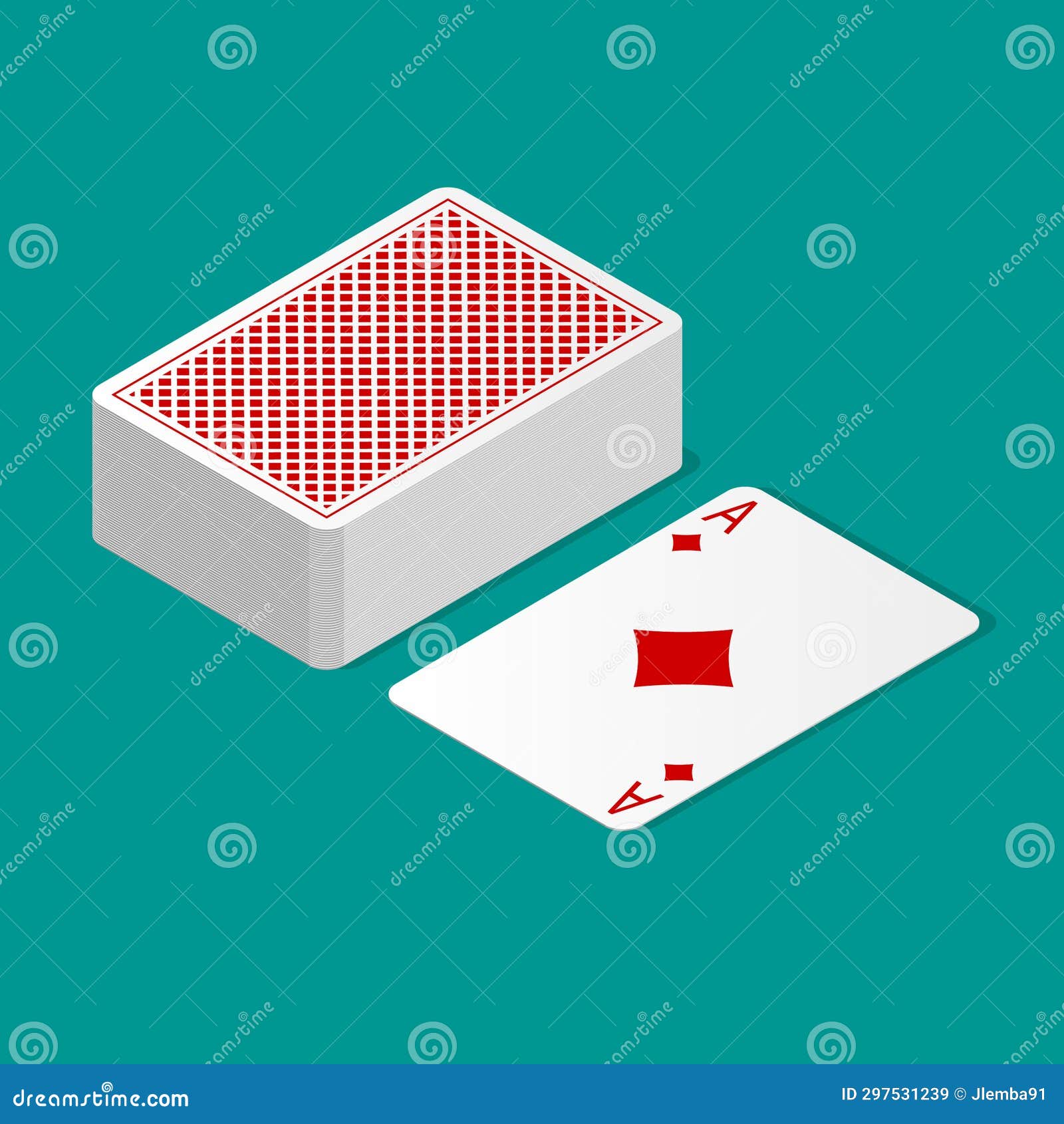 Isometric Deck of Poker Cards Upside Down and One Card Suit Up. Stock ...