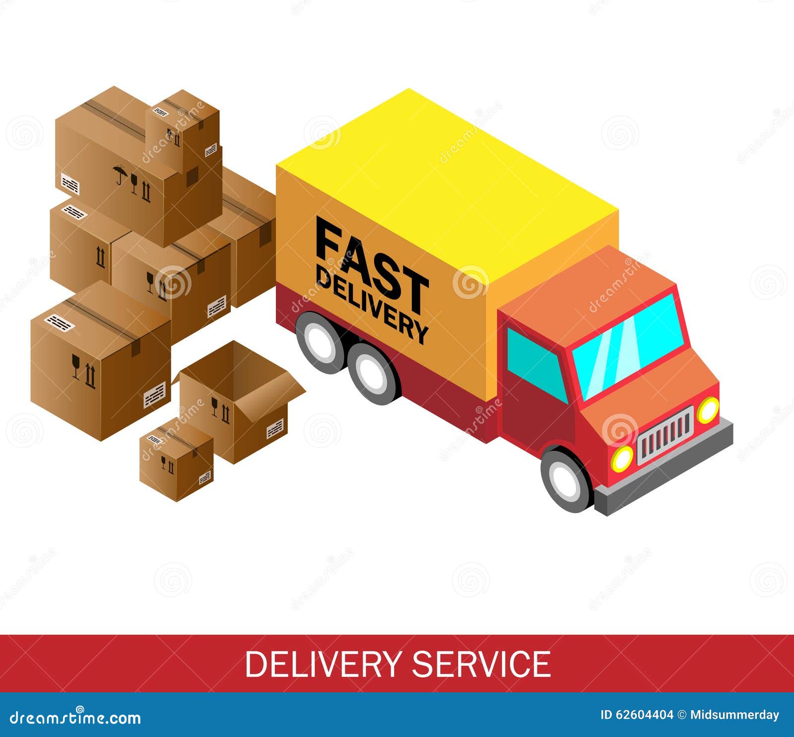 Isometric Delivery Car and Set of Cardboard Boxes. Isometric Vector ...