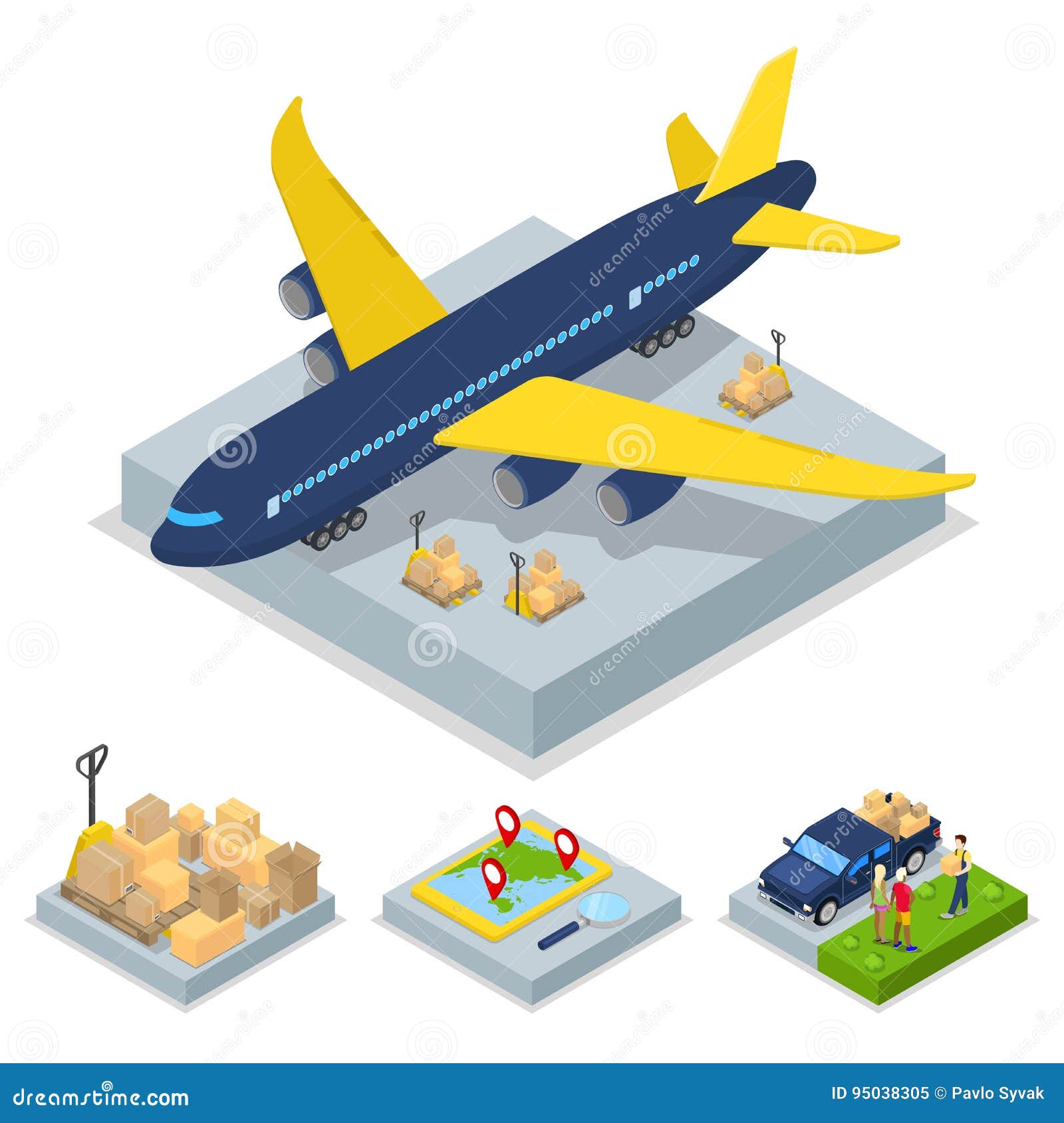 Isometric Delivery Concept. Air Cargo Plane Freight Transportation ...