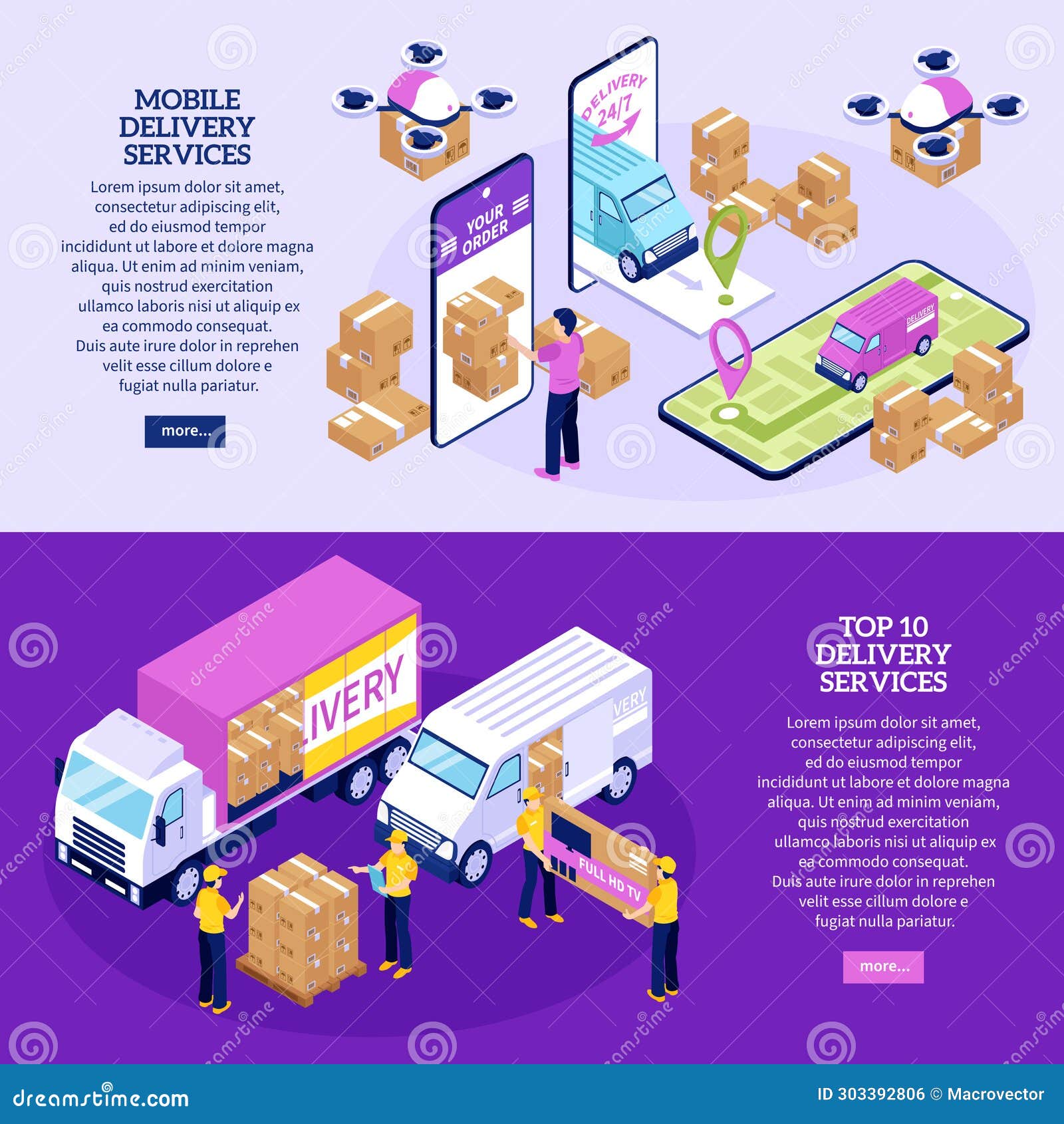 Isometric Delivery Horizontal Banner Template Collection Stock ...