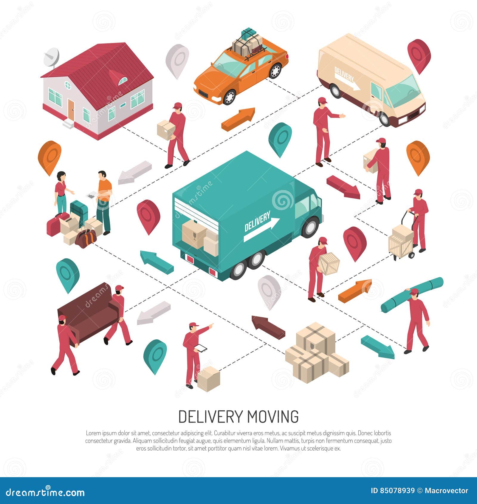 Delivery Moving Card Poster Concept 3d Isometric View. Vector ...