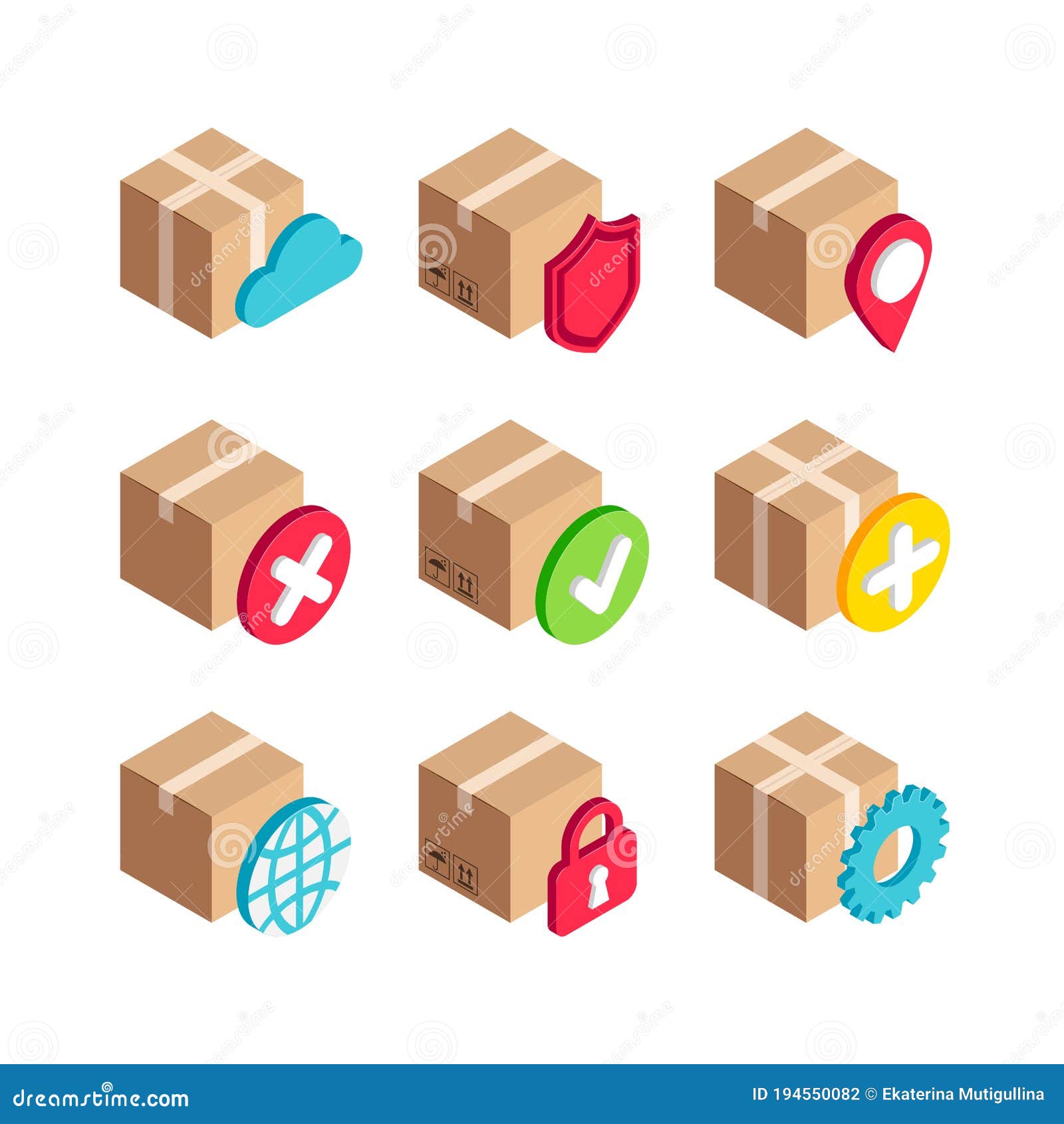 Isometric Delivery Services Box Icon Set. 3d Security, Map Pointer ...