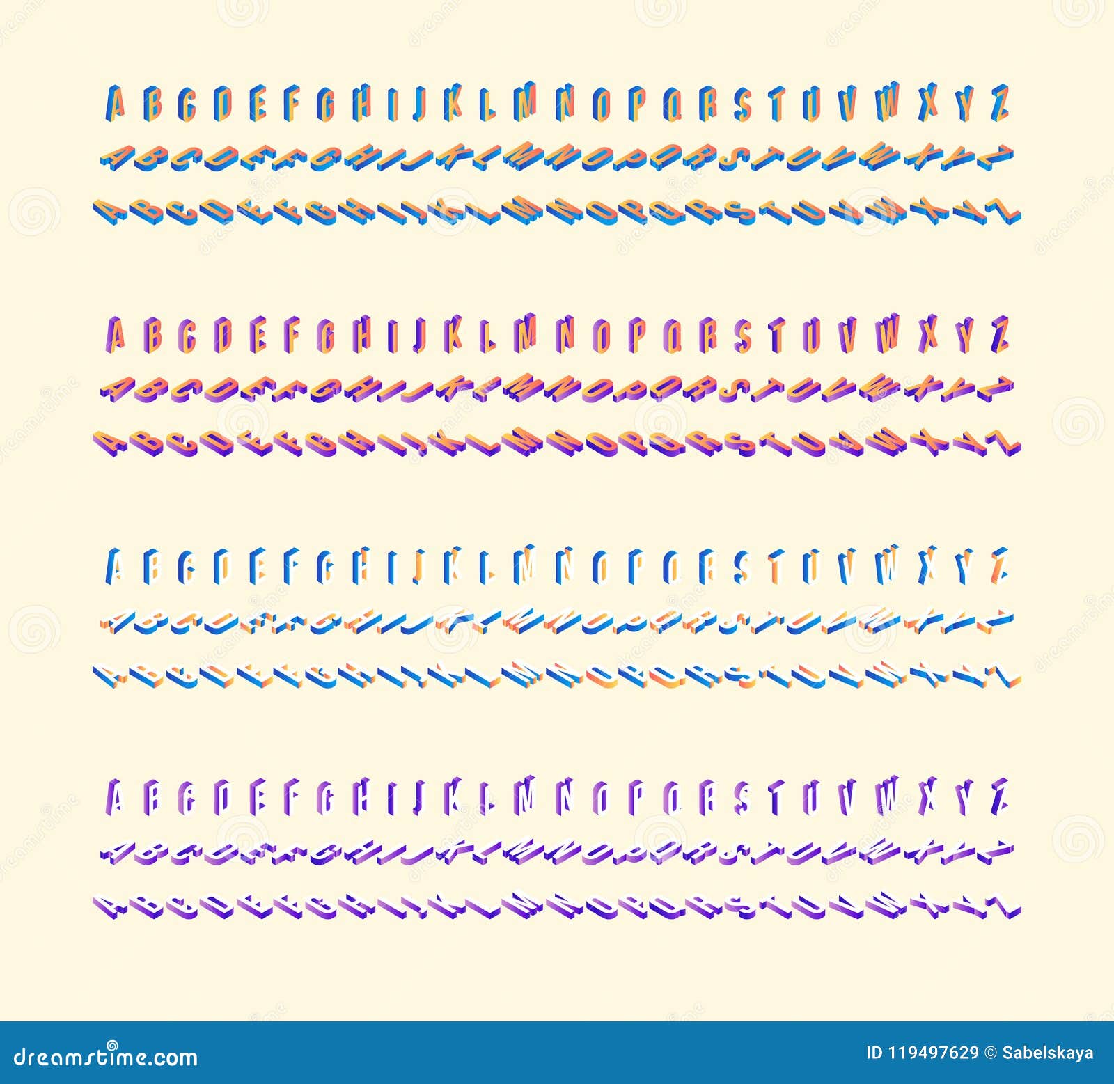 Isometric Design Alphabet Set with Gradient Coloring - Geometric ...