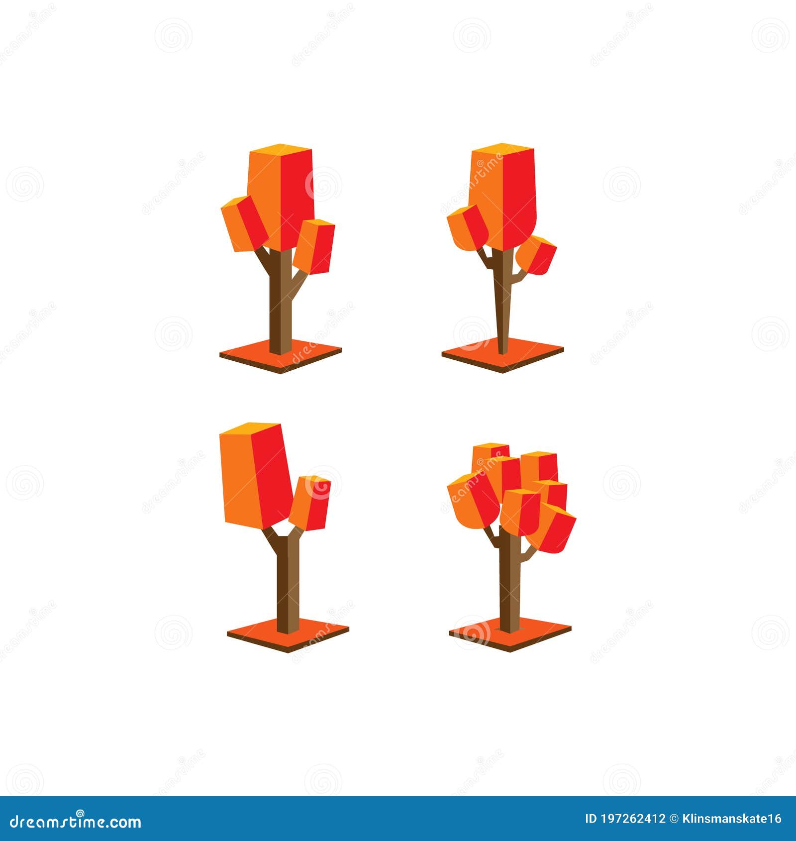 Isometric Design Autumn Trees Collection Isolated on White Background ...