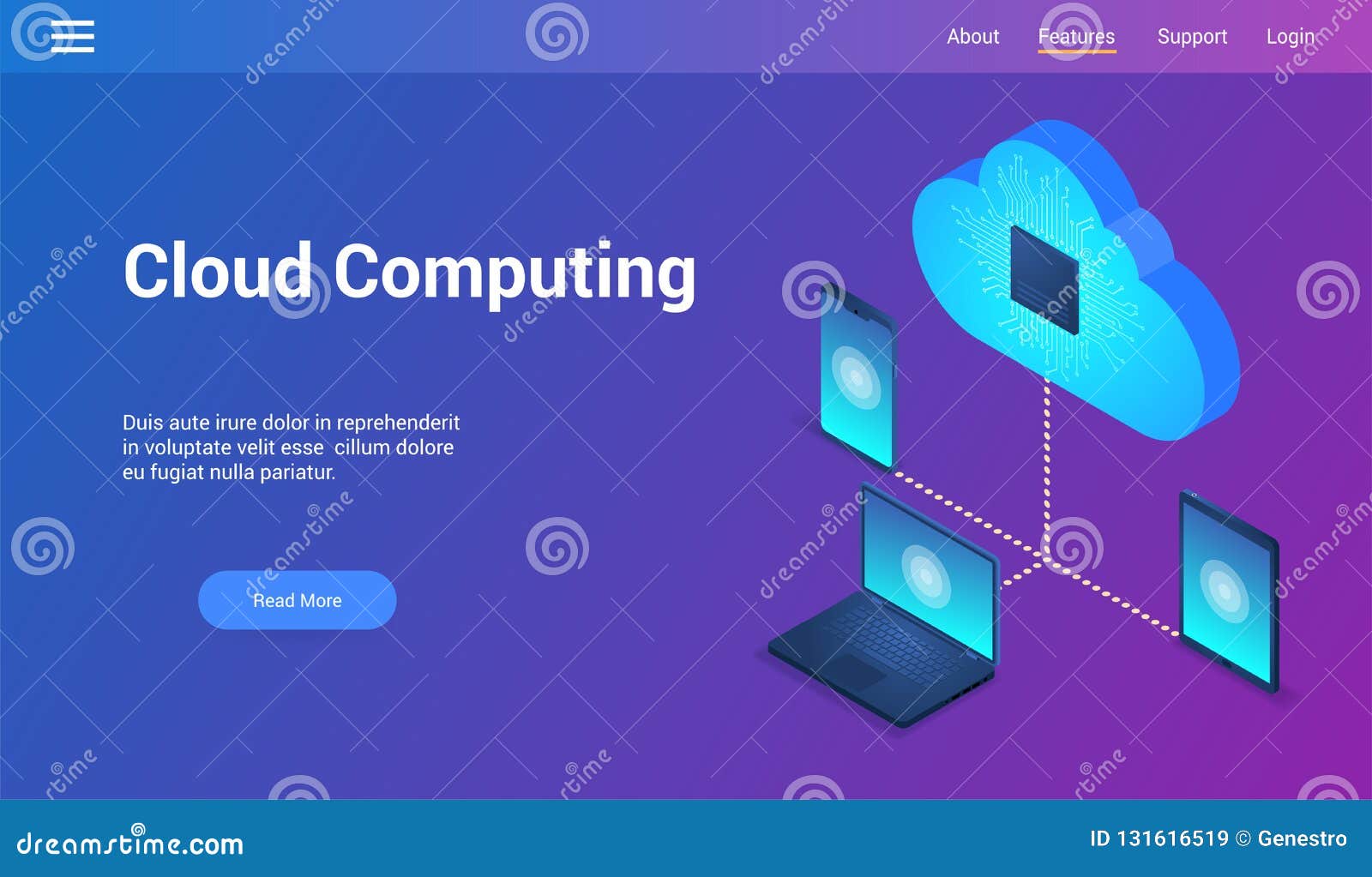 Cloud Computing 3d Lp Template Stock Vector - Illustration of cloud ...