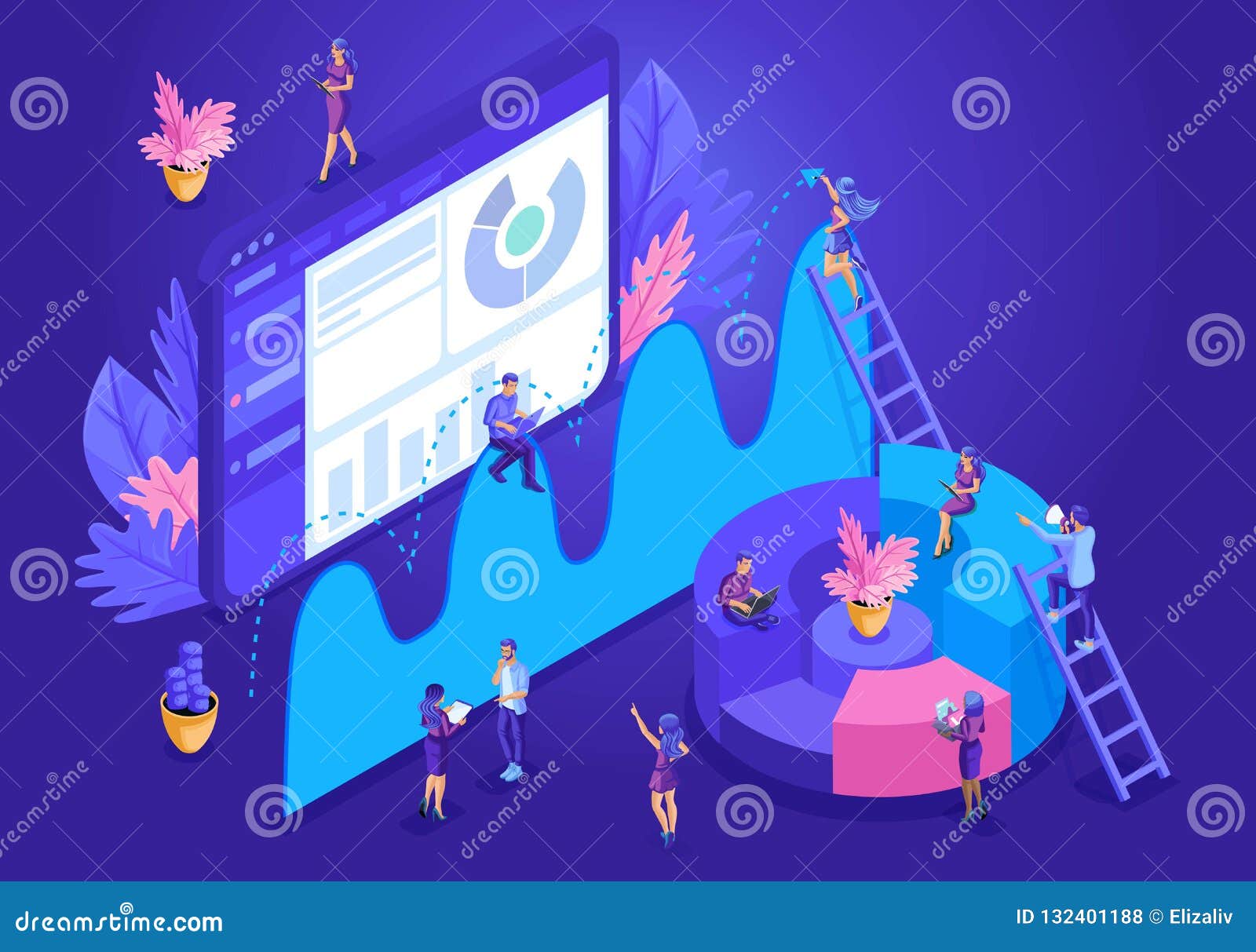 Isometric Design Concept for Landing Page. Data Analysis Concept with ...