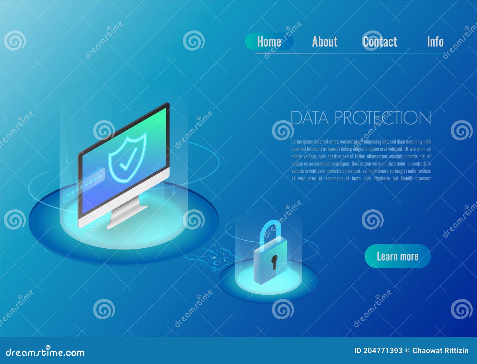 Isometric Design Concept Web Banner Computer with Full Option Security ...