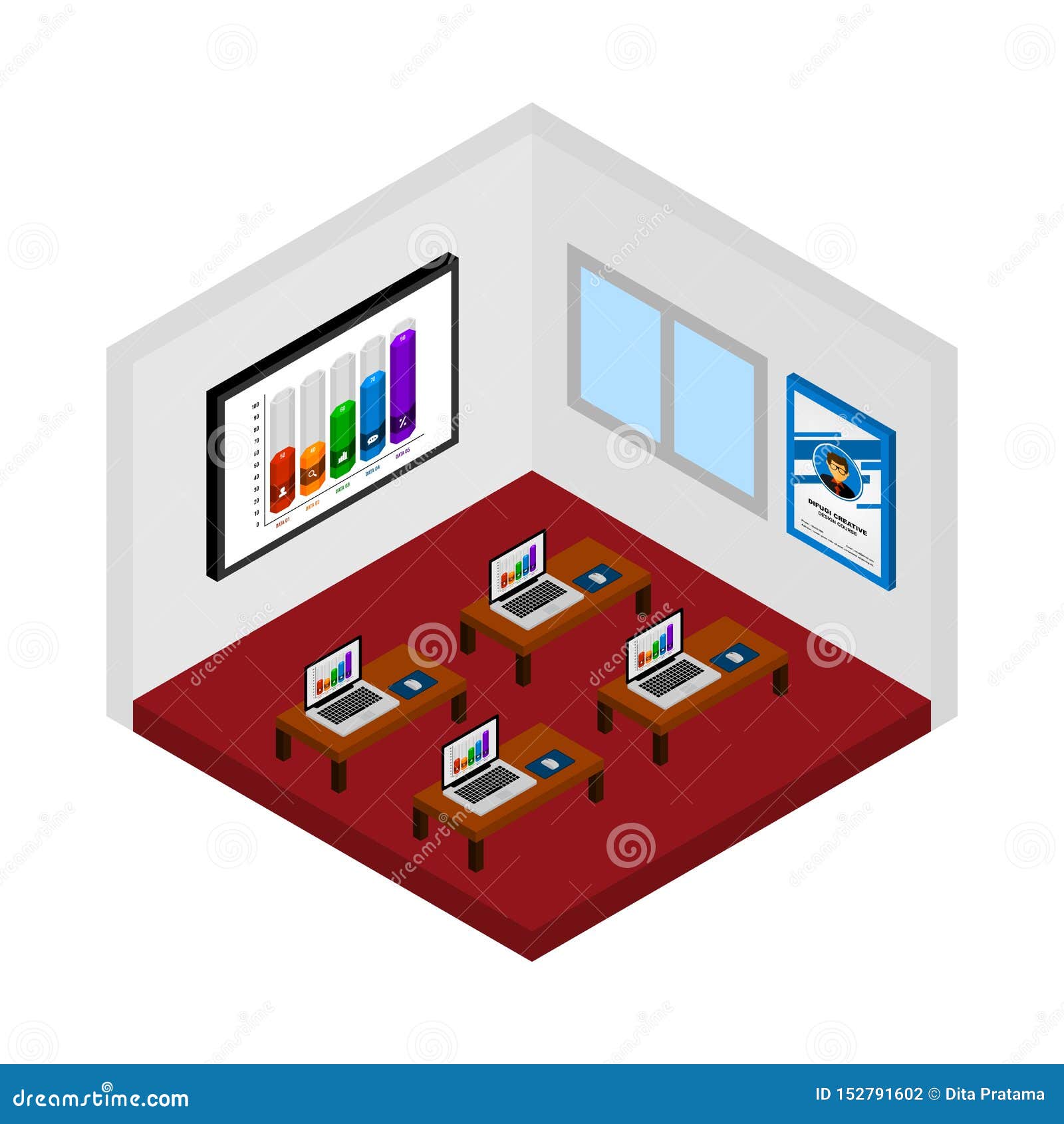 Isometric Design Course Room Vector. Stock Illustration - Illustration ...