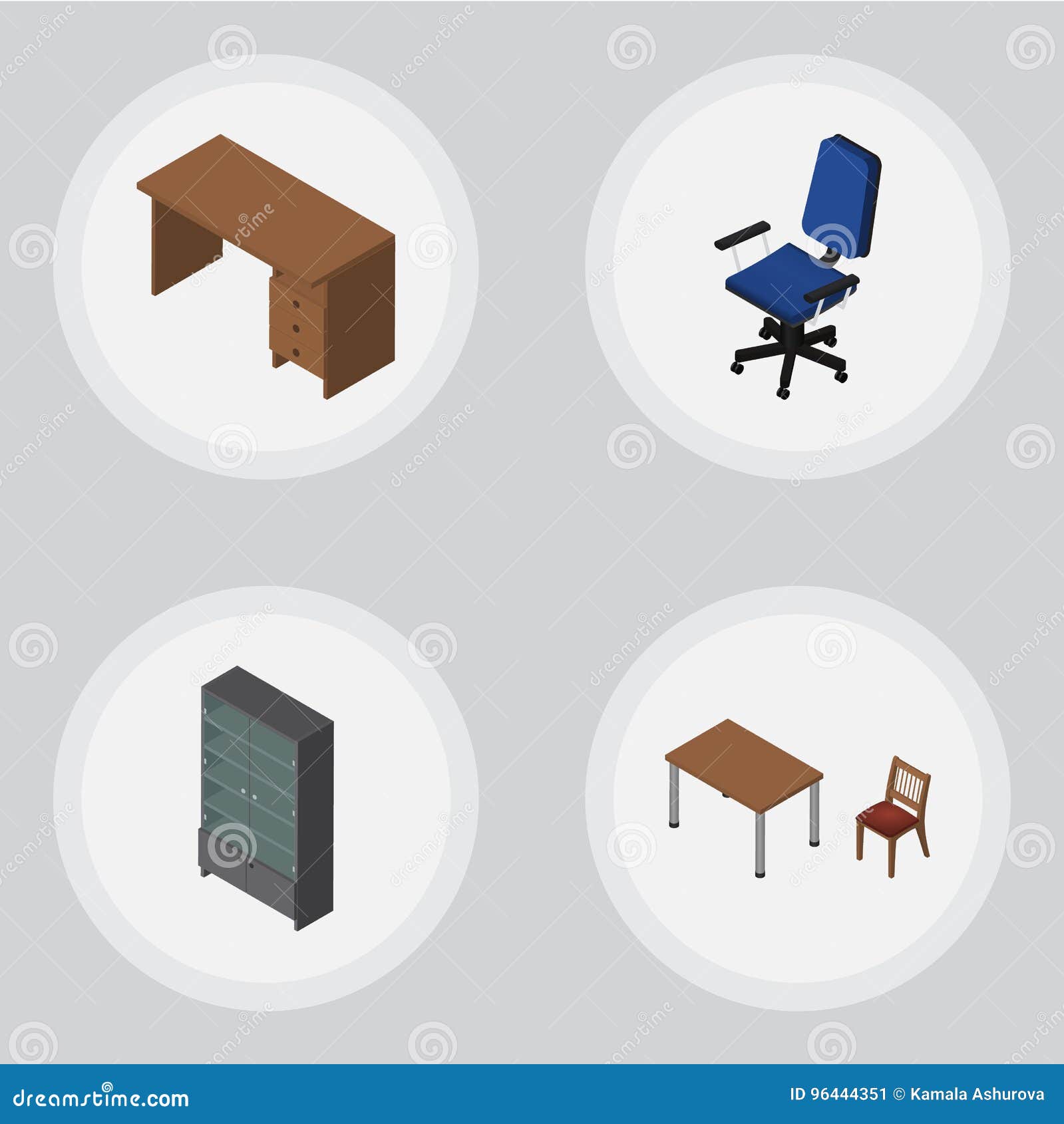 Isometric Design Set of Office, Table, Sideboard and Other Vector ...