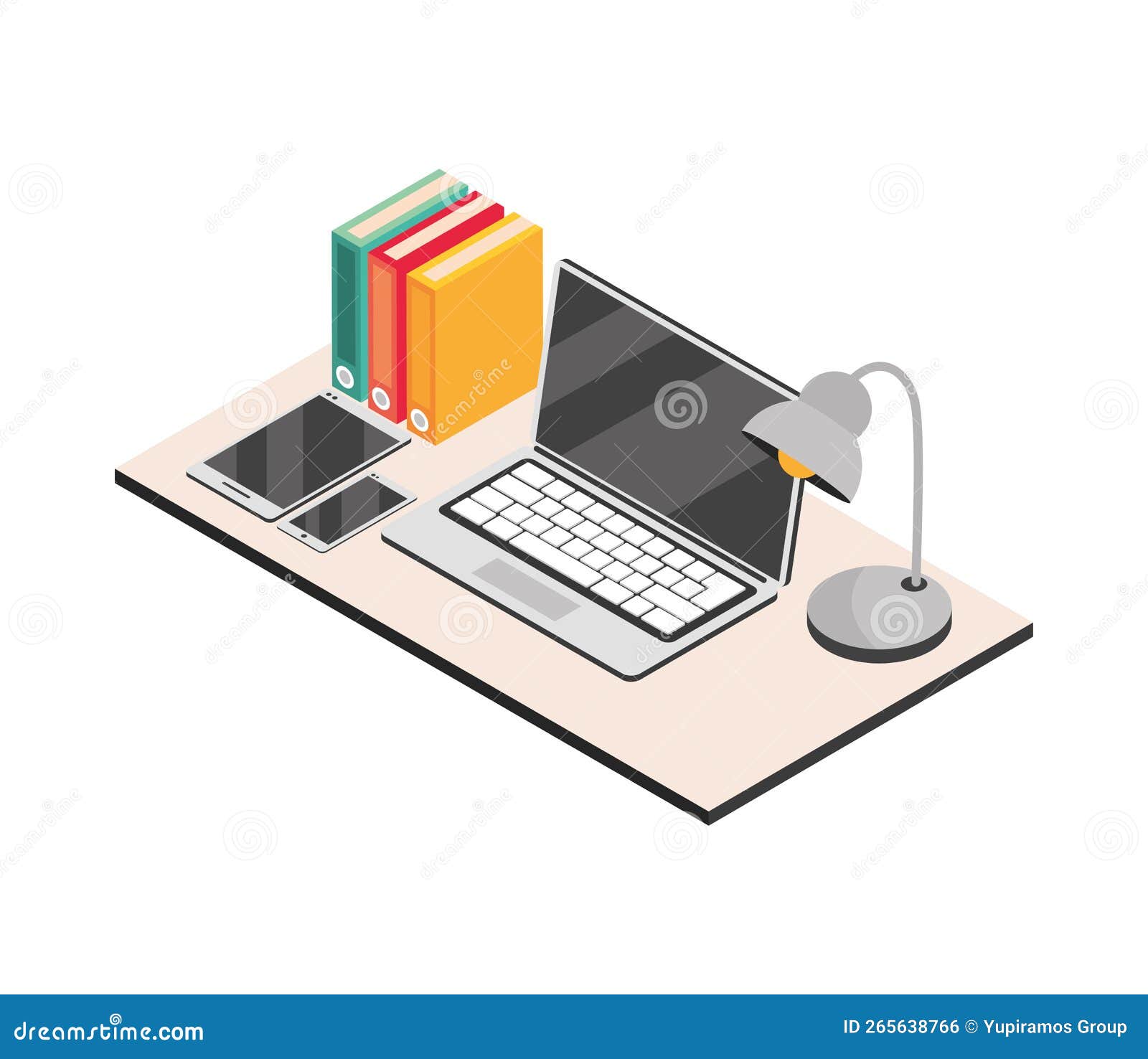 Isometric Desktop Laptop and Binders Stock Vector - Illustration of ...