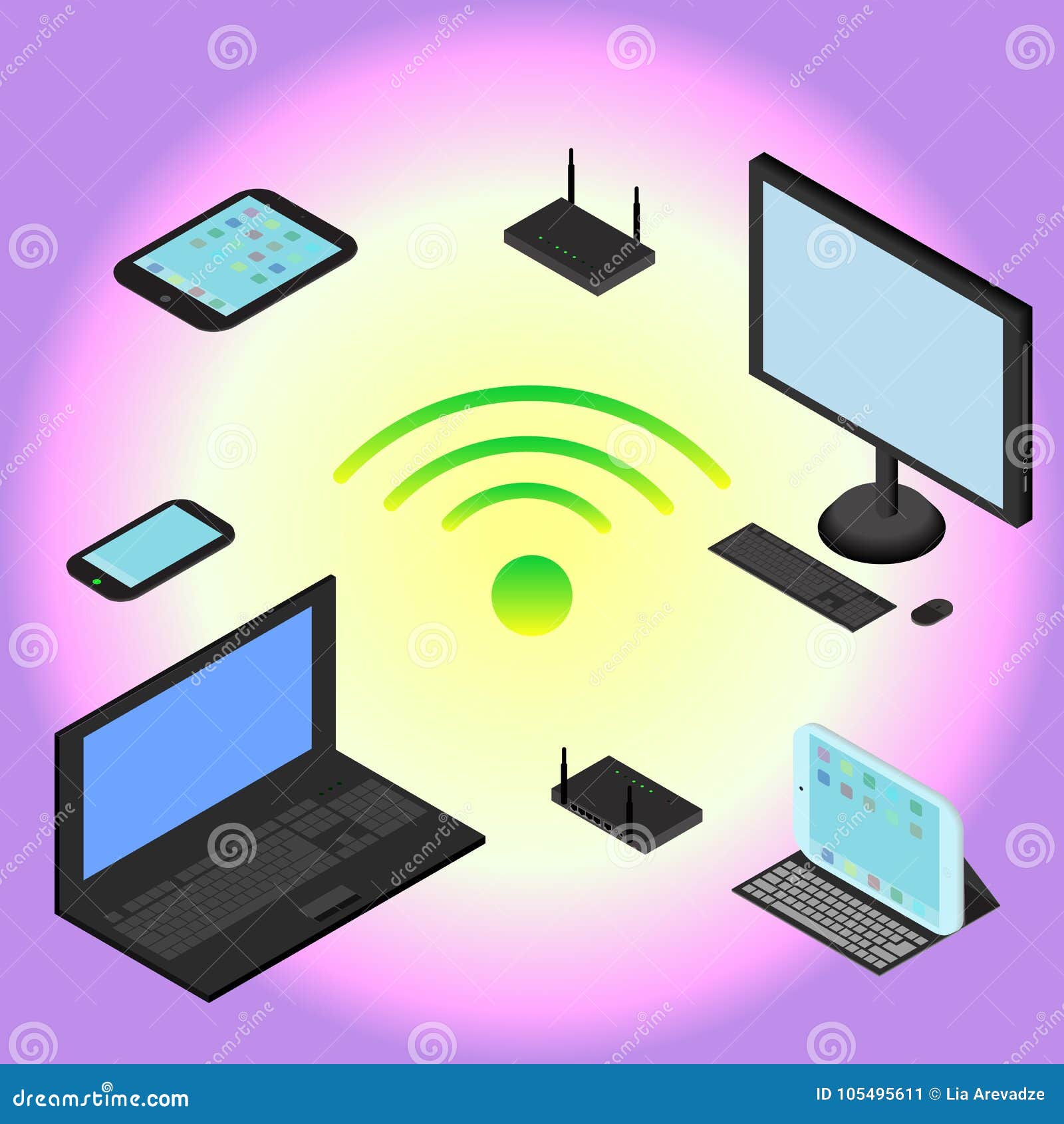 Isometric Devices Laptop, Smartphone, Tablet, Computer, Modem, Router ...