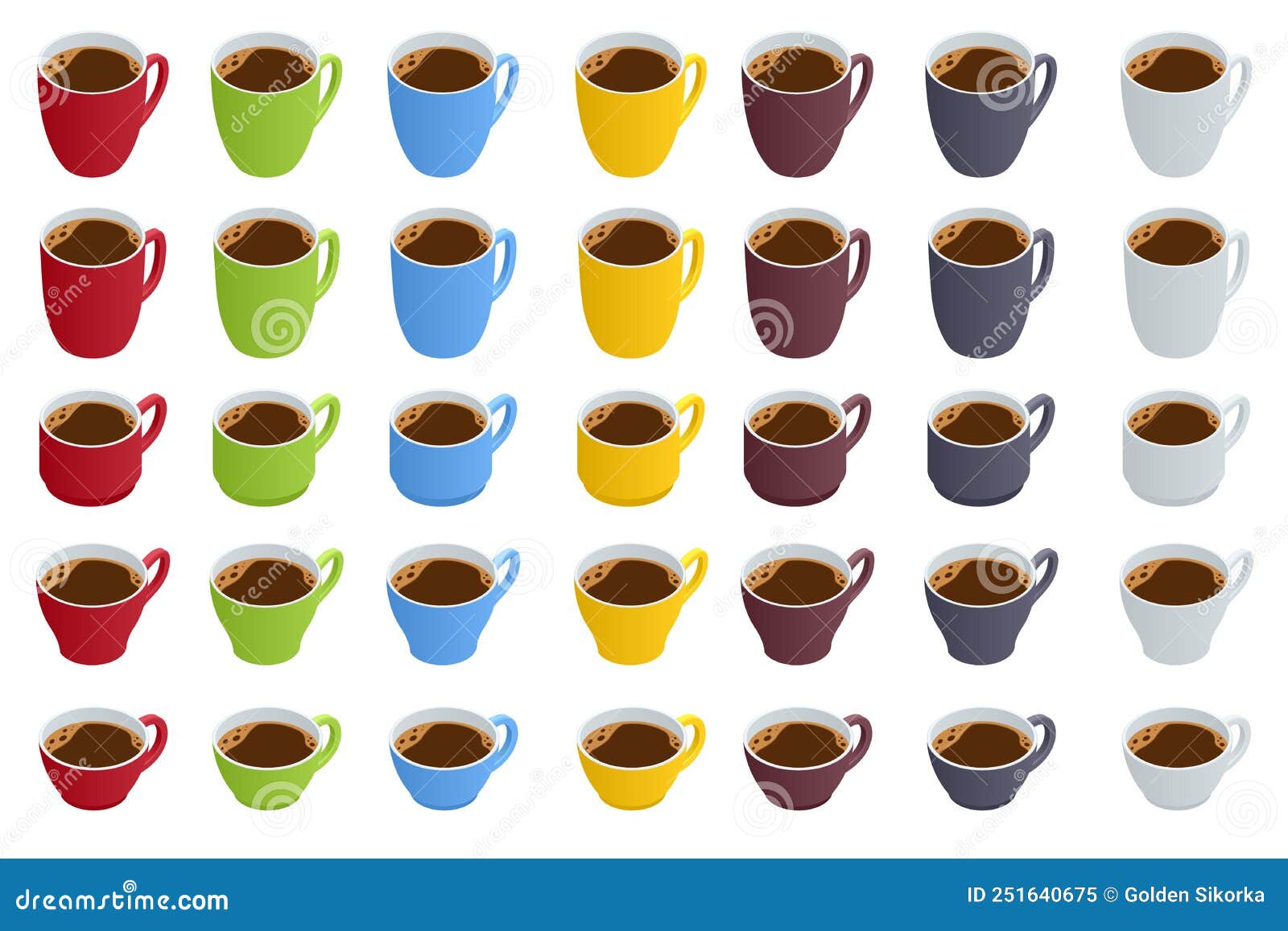 Isometric Different Types of Cups of Coffee or Tea. Coffee Types Set ...