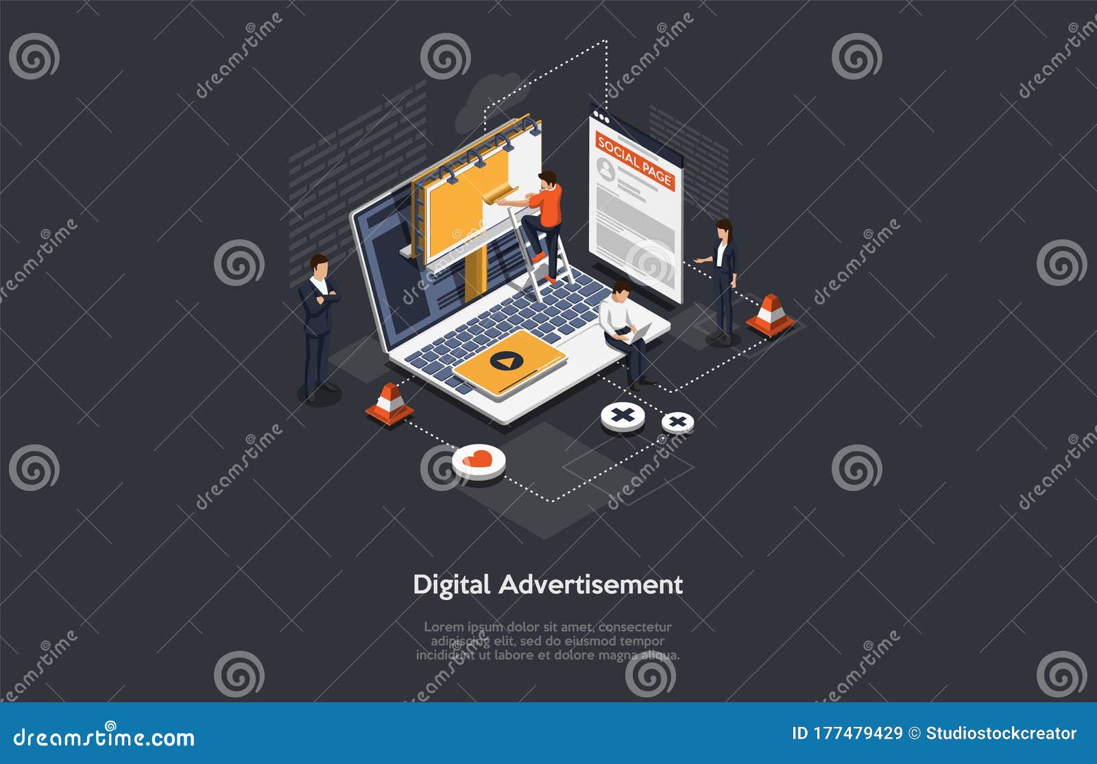 Isometric Digital Advertising Concept, Advertising Technologies ...
