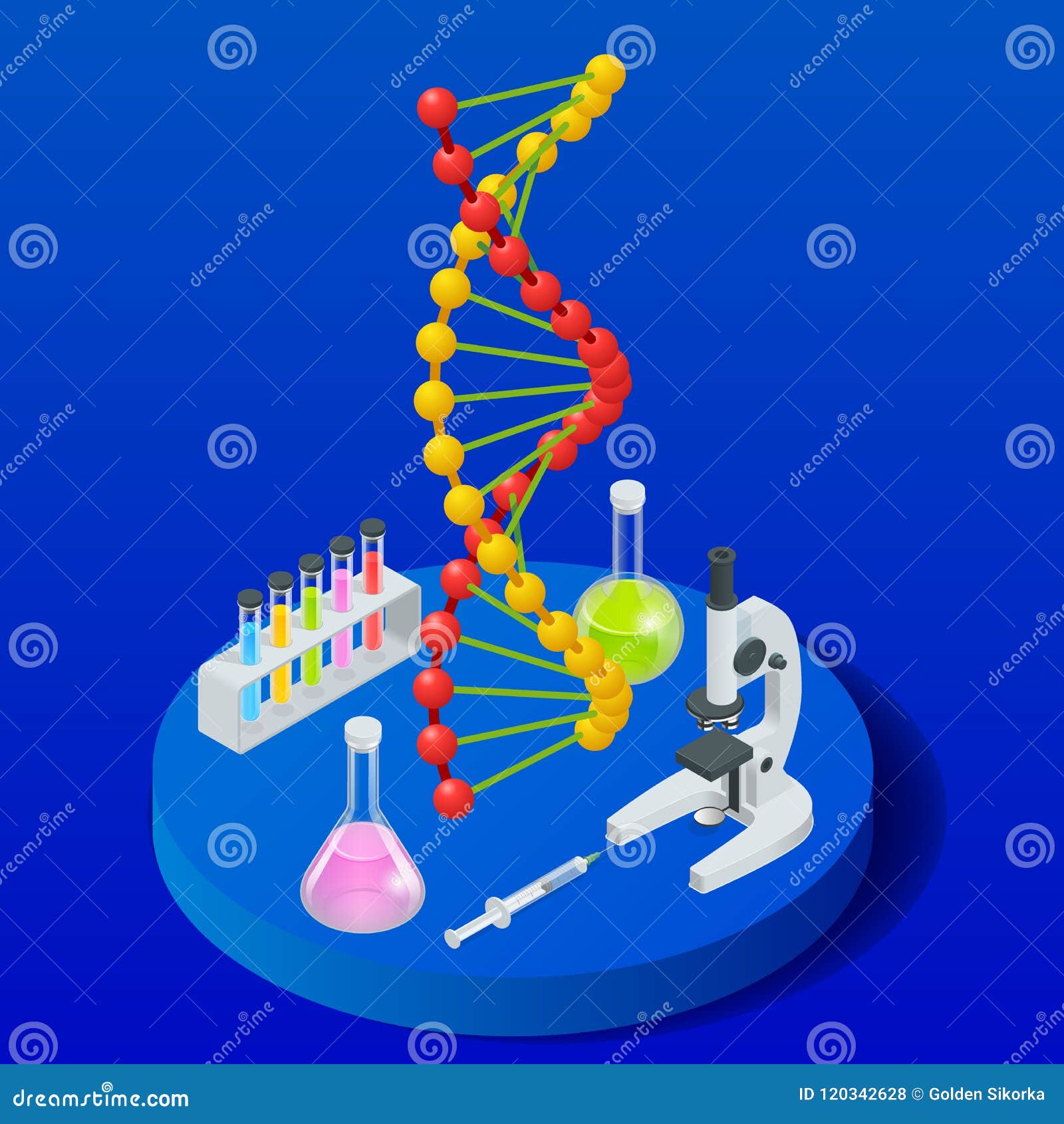 Isometric Digital DNA Structure In Blue Background. Science Concept ...