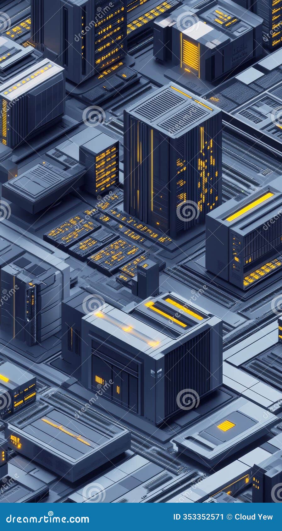 Isometric Digital Layout of a Complex Data Center with Stylized ...