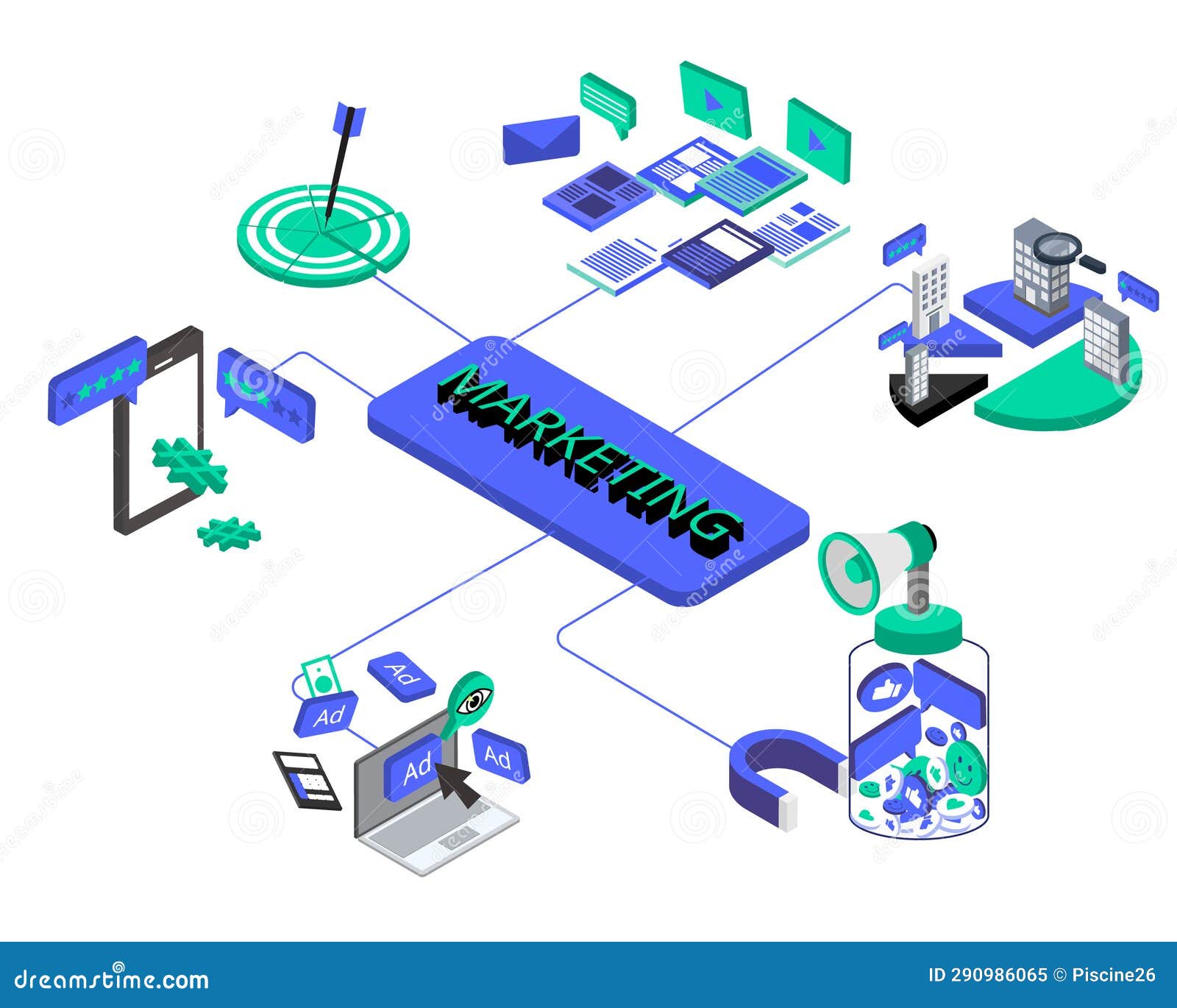 Isometric Digital Marketing Tech Infographic Pictogram Banner Stock ...