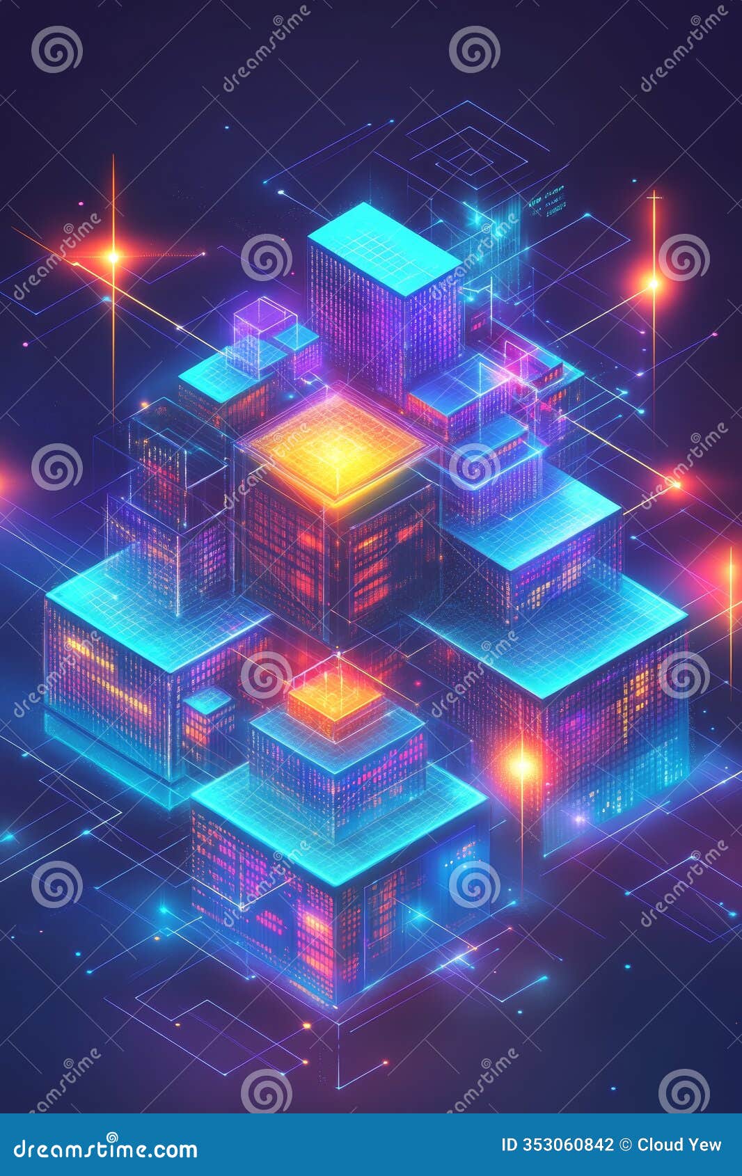 Isometric Digital Network Design Showcasing Vibrant Data Representation ...