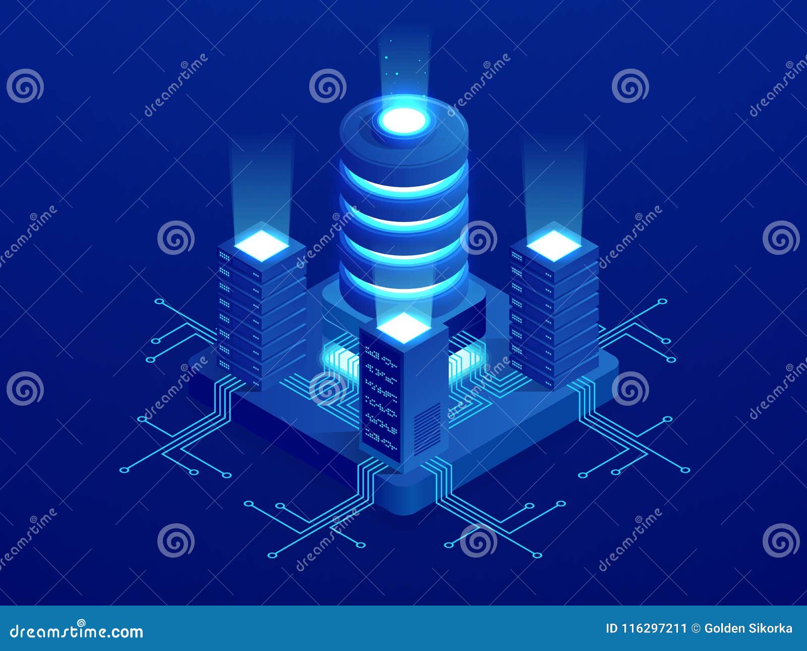 Isometric Digital Technology Web Banner. BIG DATA Machine Learning ...