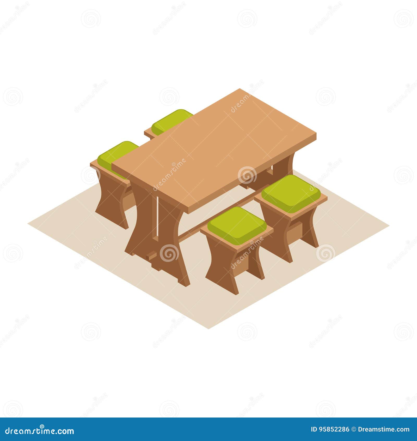 Isometric Dining Table with Chairs Vector Illustration Stock Vector ...