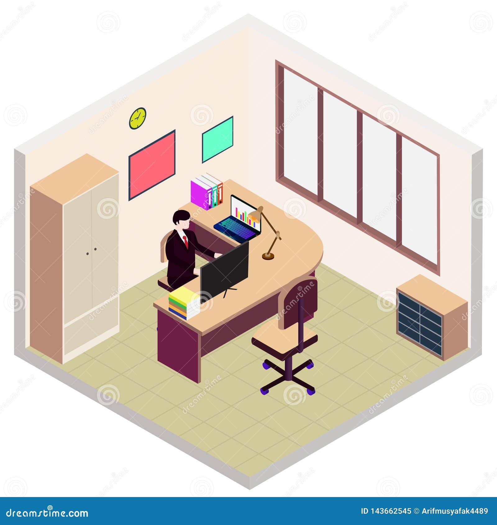 Isometric Director Office Room Icon Stock Vector - Illustration of ...