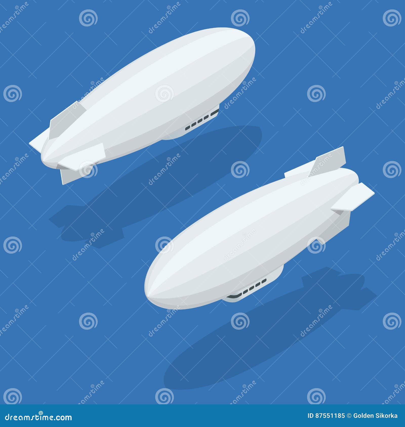 Isometric Dirigible in Flight Icons Collection on White Background. 3d ...