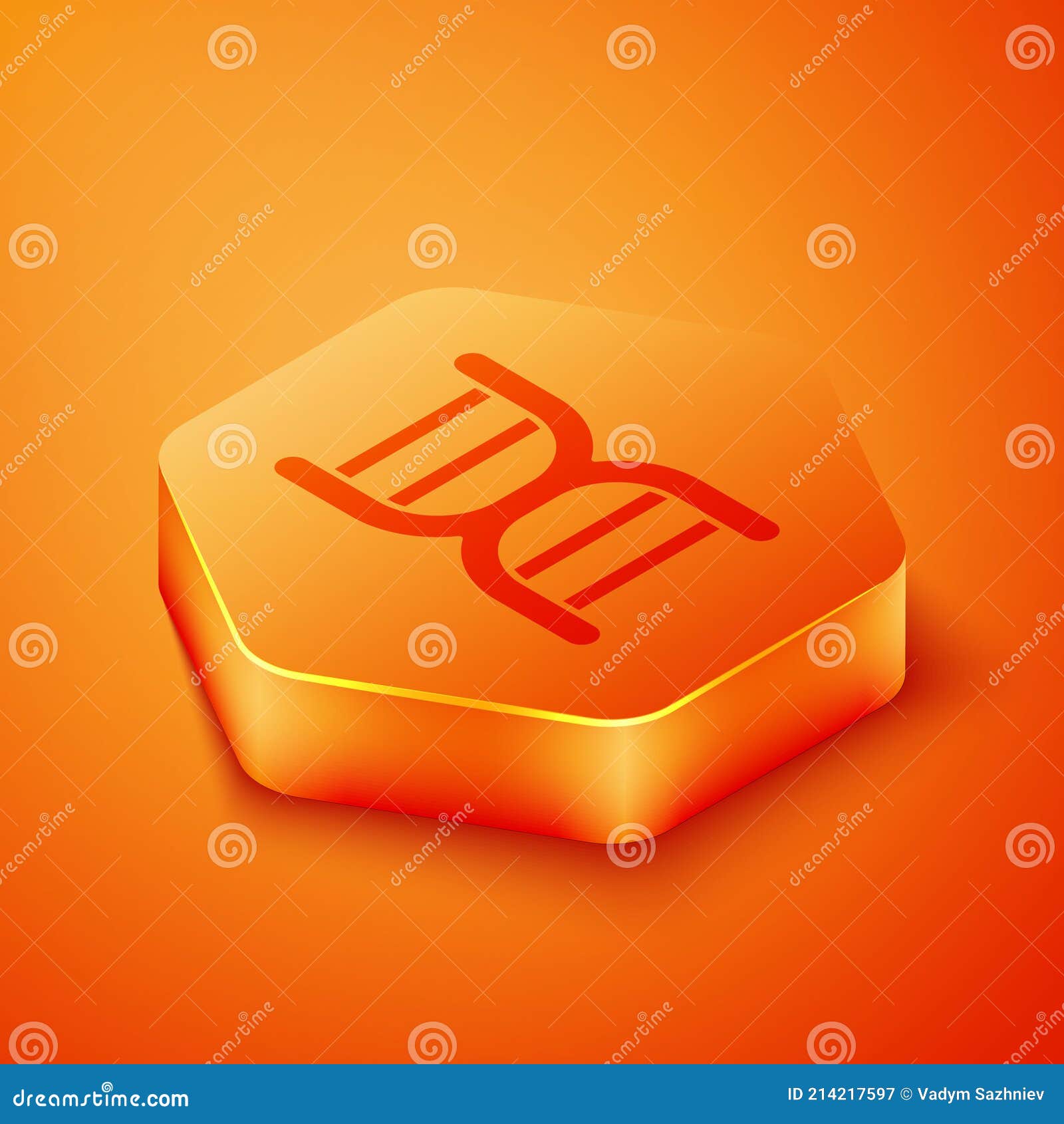 Isometric DNA Symbol Icon Isolated on Orange Background. Orange Hexagon ...