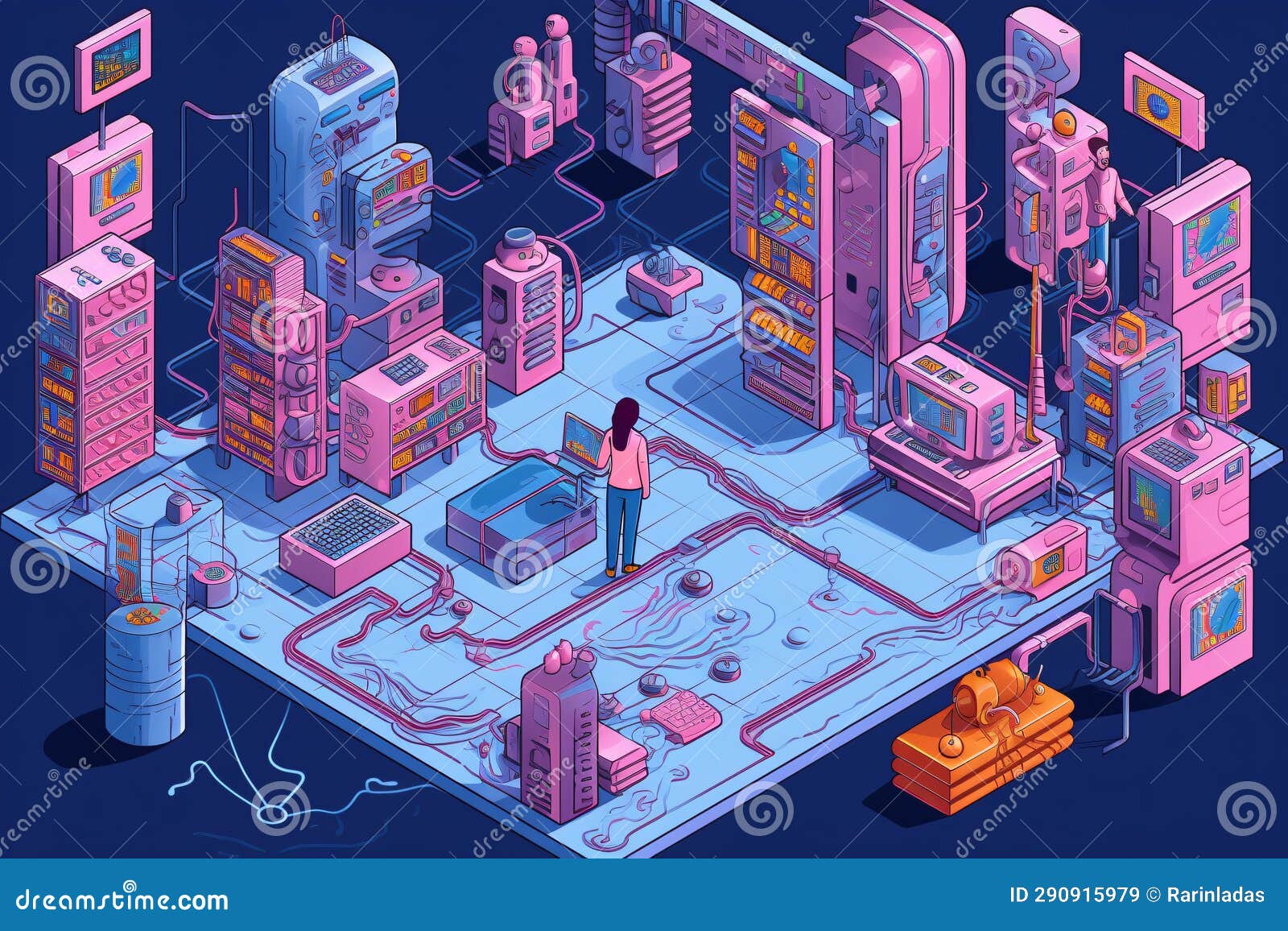Isometric Doodle Computer Network. a Data Technology Illustration Stock ...