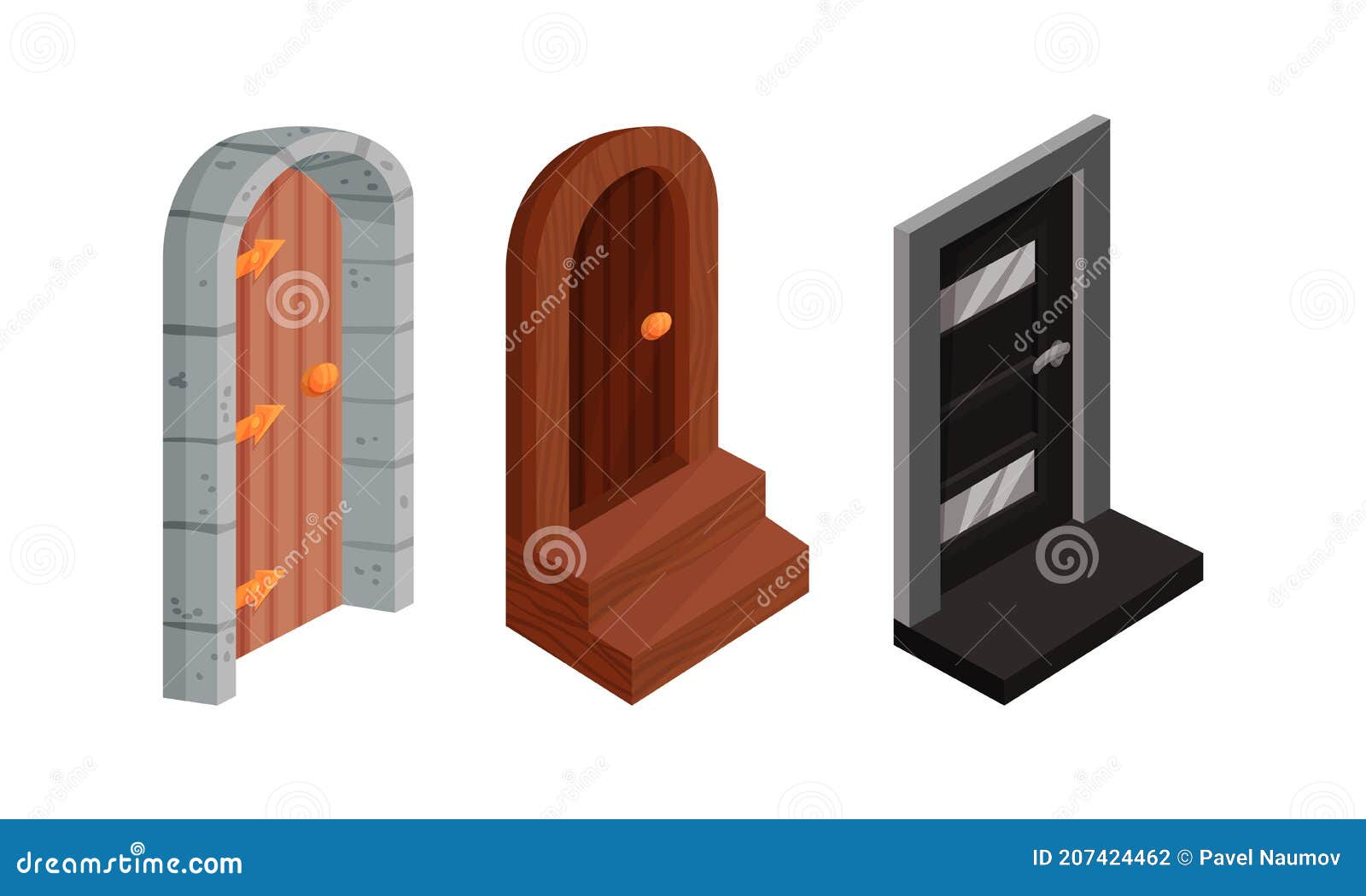 Isometric Doors with Threshold As Building and House Entrance Vector ...