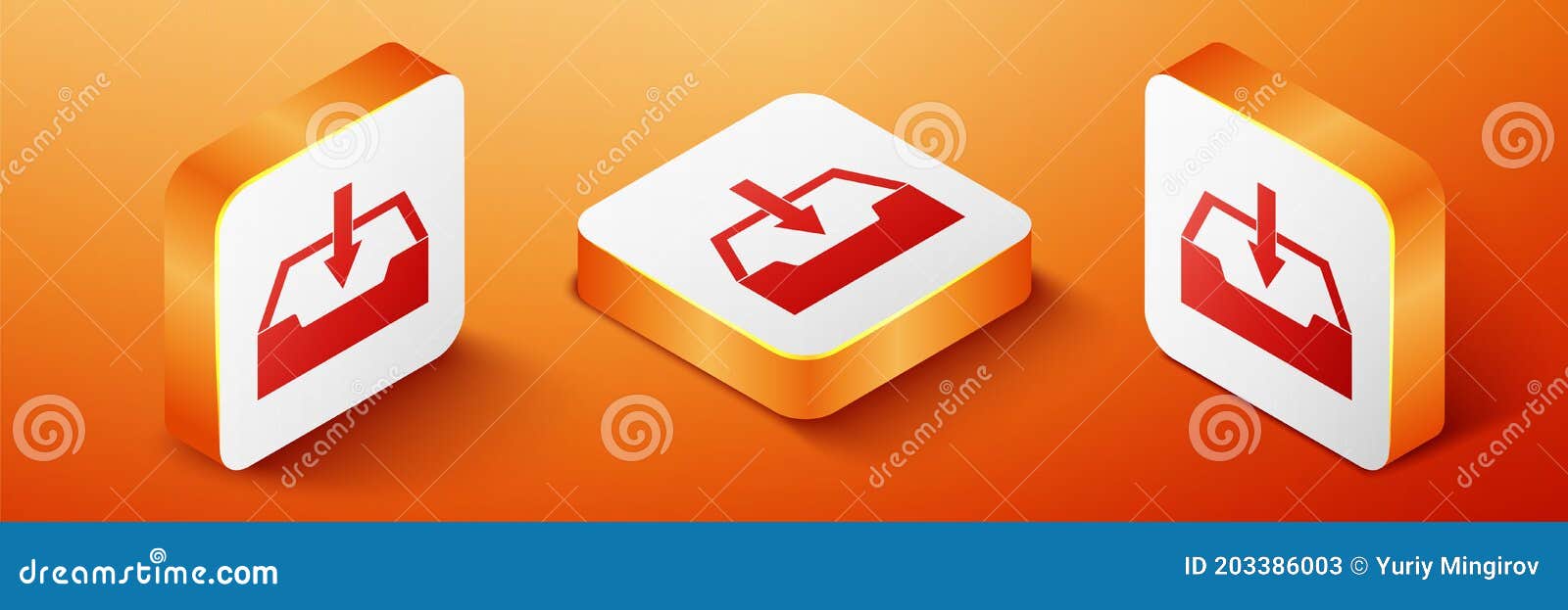 Isometric Download Inbox Icon Isolated on Orange Background. Orange ... Isometric Download Inbox Icon Isolated on Orange Background. Orange ...