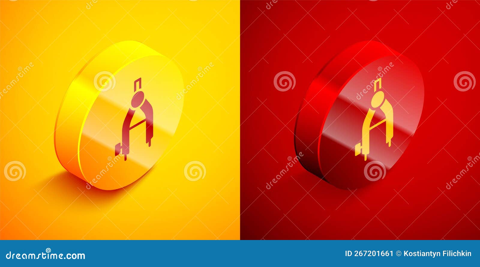 Isometric Drawing Compass Icon Isolated on Orange and Red Background ...