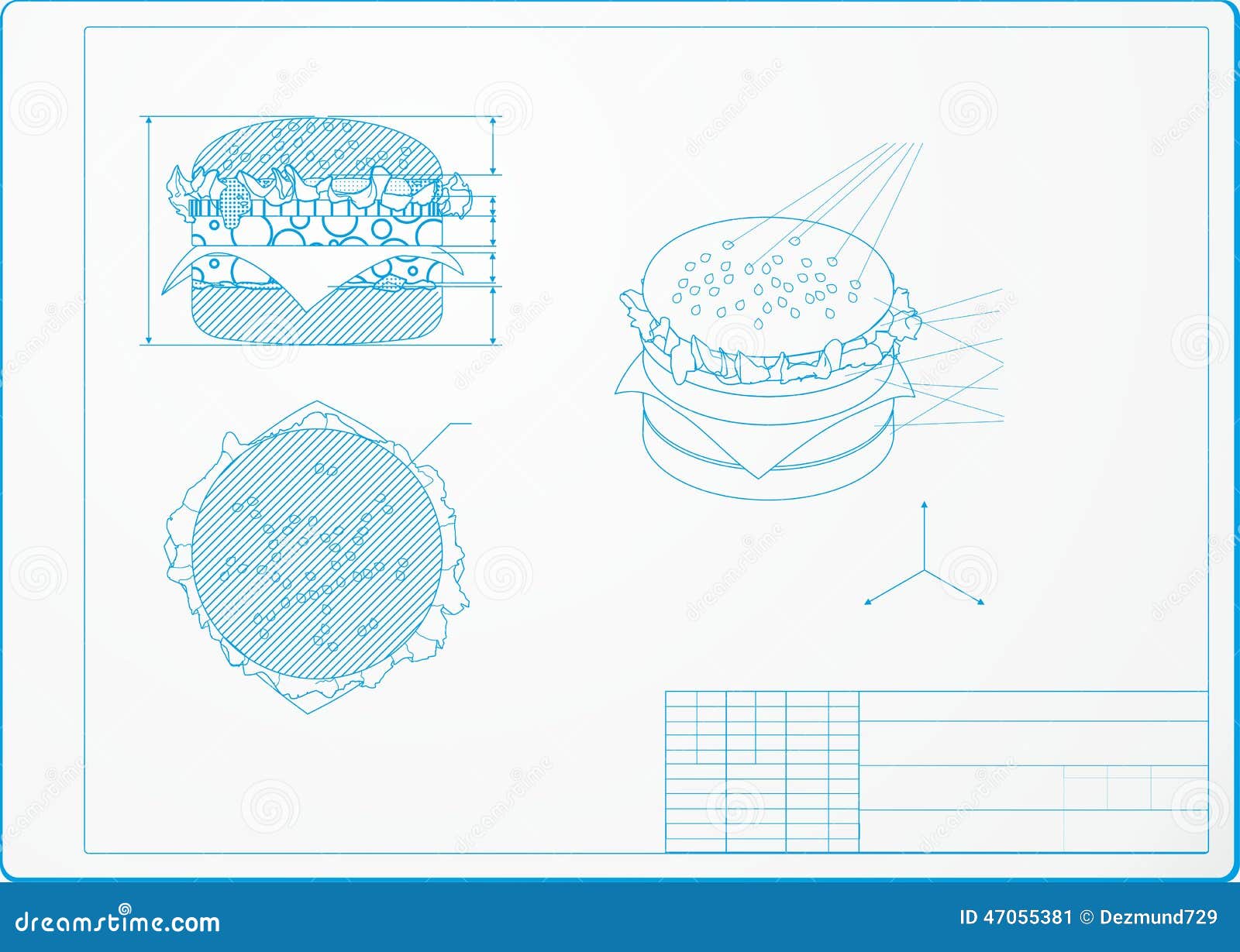 Isometric Drawing of a Hamburger Stock Illustration - Illustration of ...