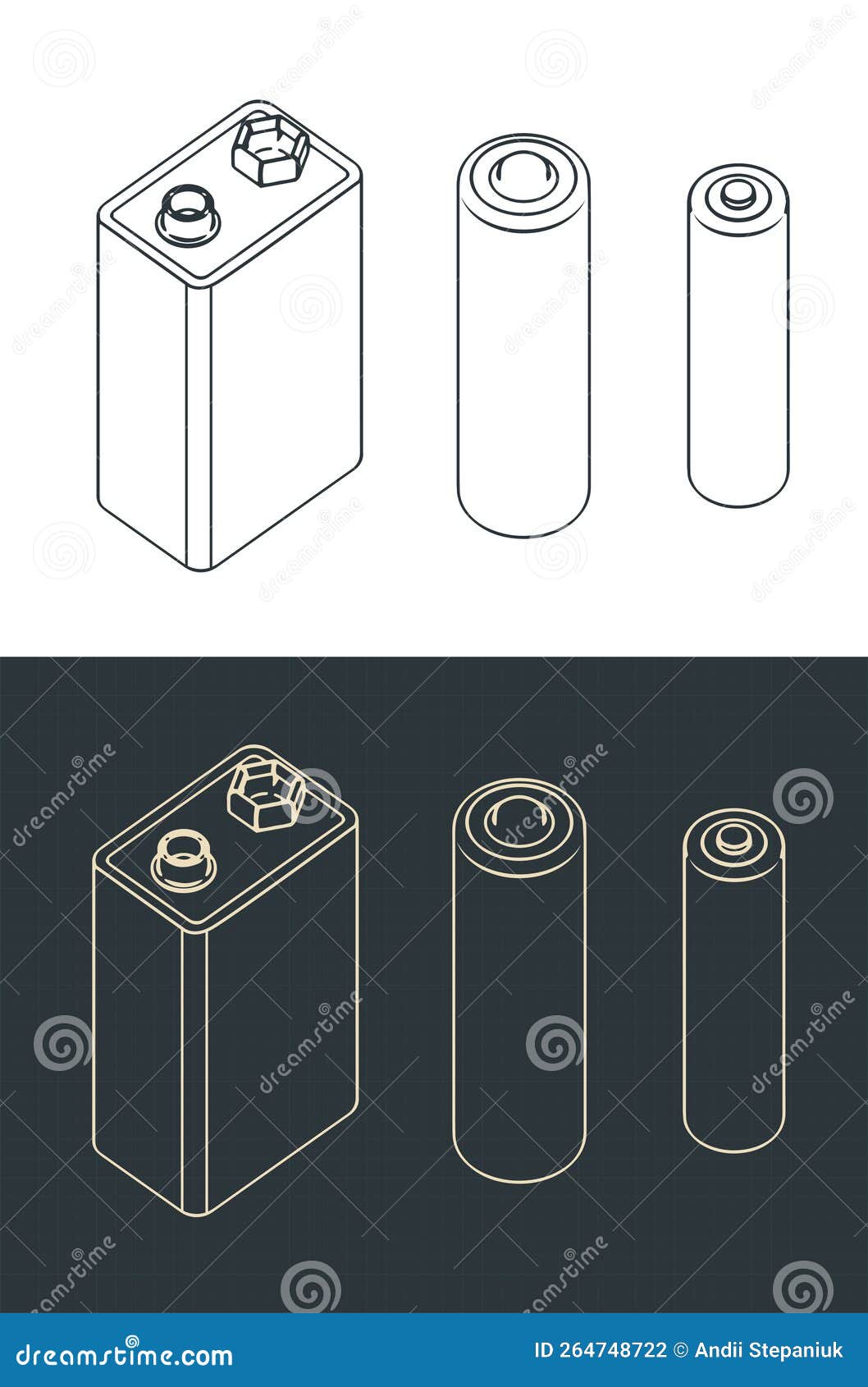 Isometric Drawings of Different Batteries Stock Vector - Illustration ...