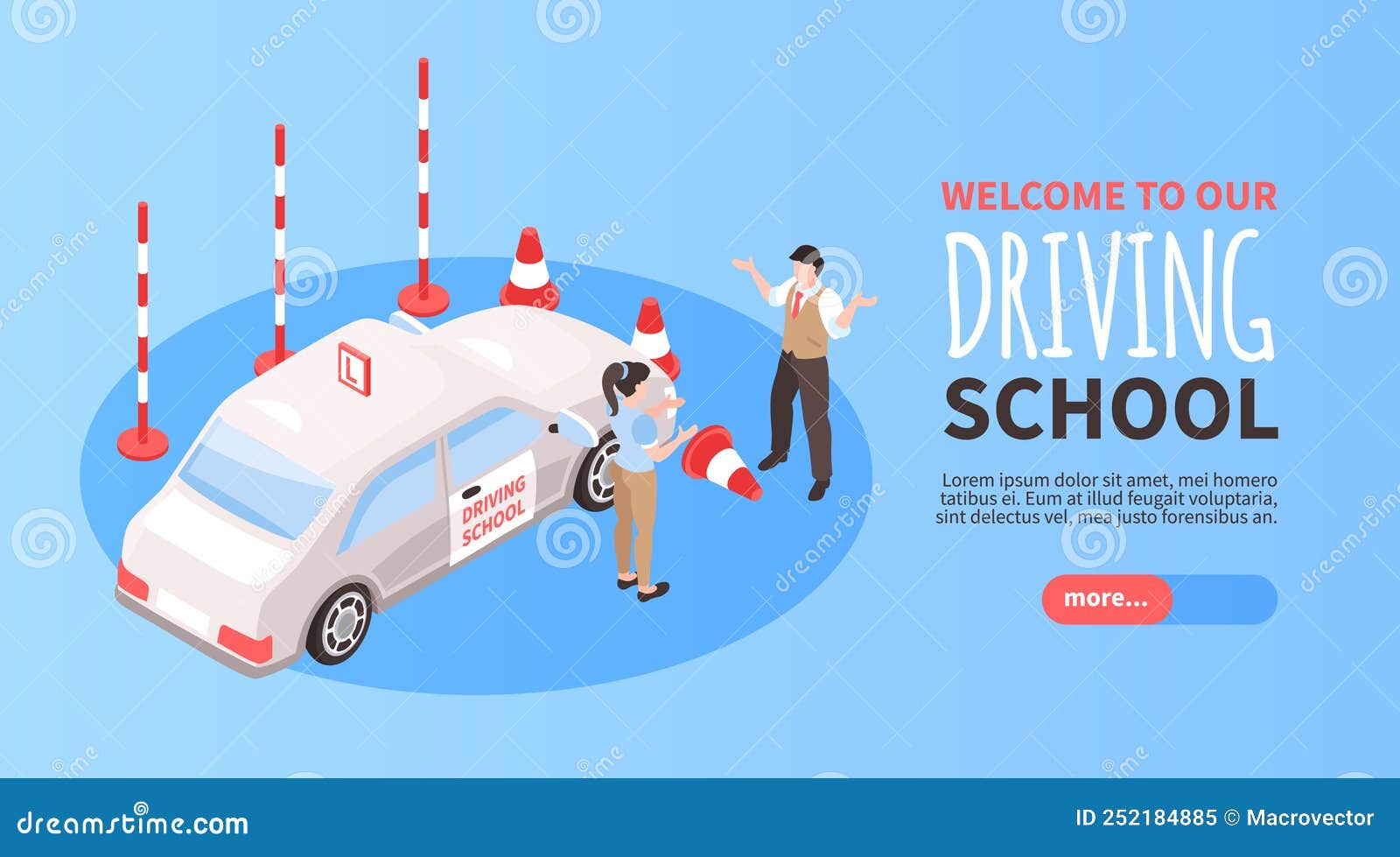 Isometric Driving School Horizontal Banner Stock Vector - Illustration ...