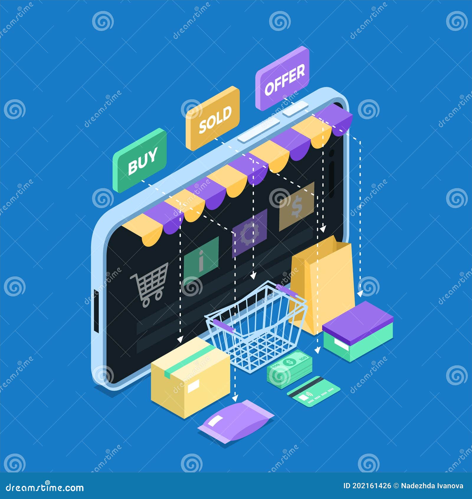 Isometric E-commerce Concept Vector Illustration Stock Illustration - Illustration of purchase ...