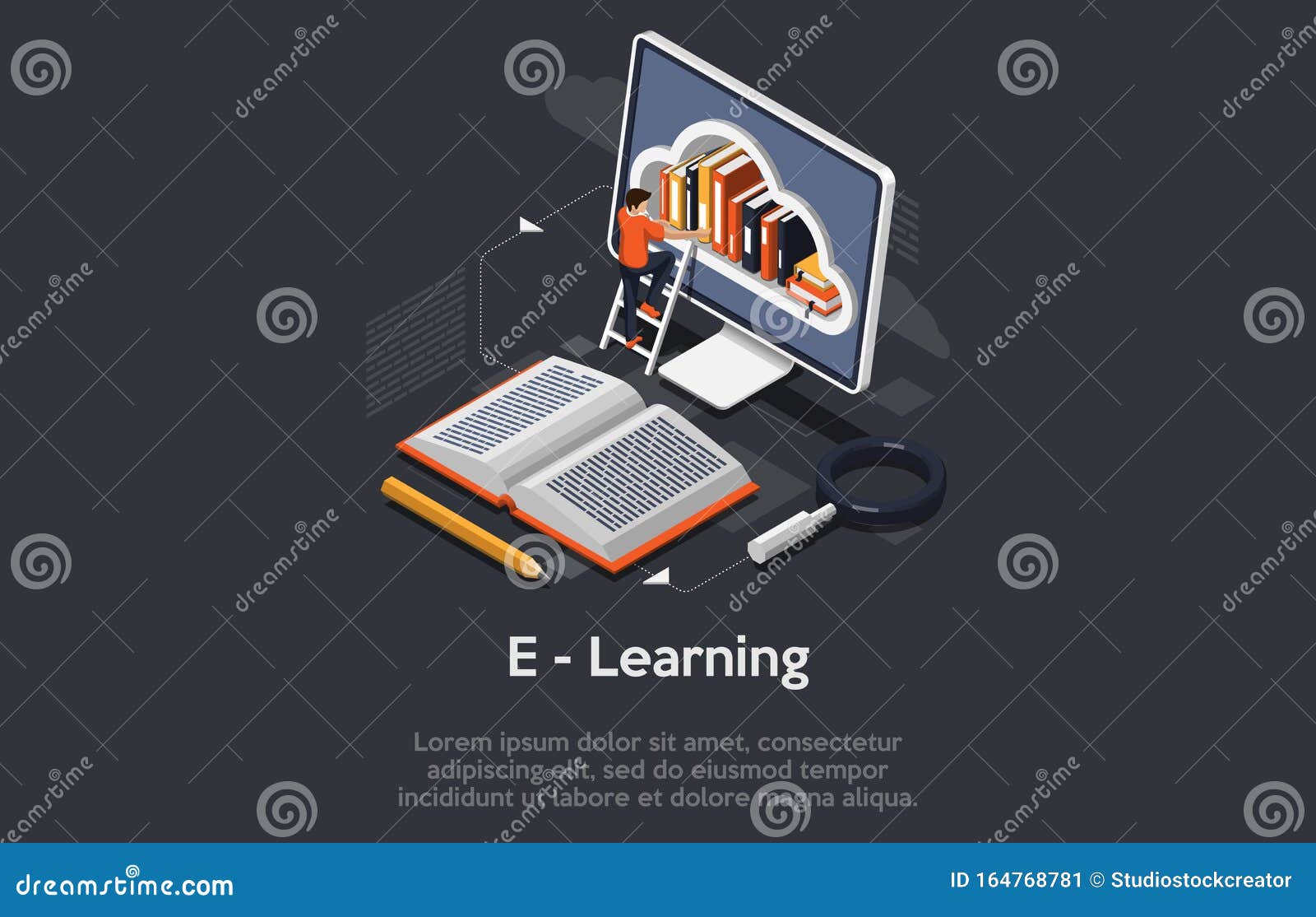 Isometric E-learning Concept. E-learning Industry, Online Digital ...