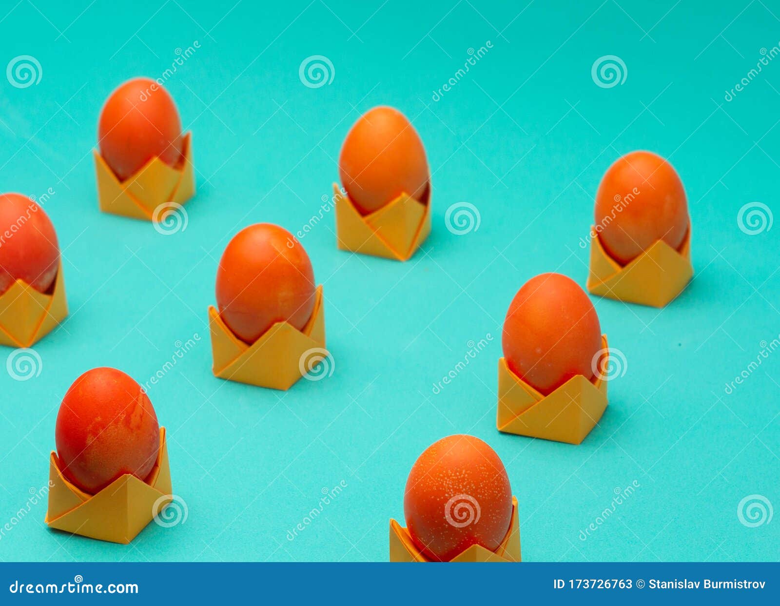Isometric Easter Eggs Layout. Orange Colored Eggs on Origami Stands ...
