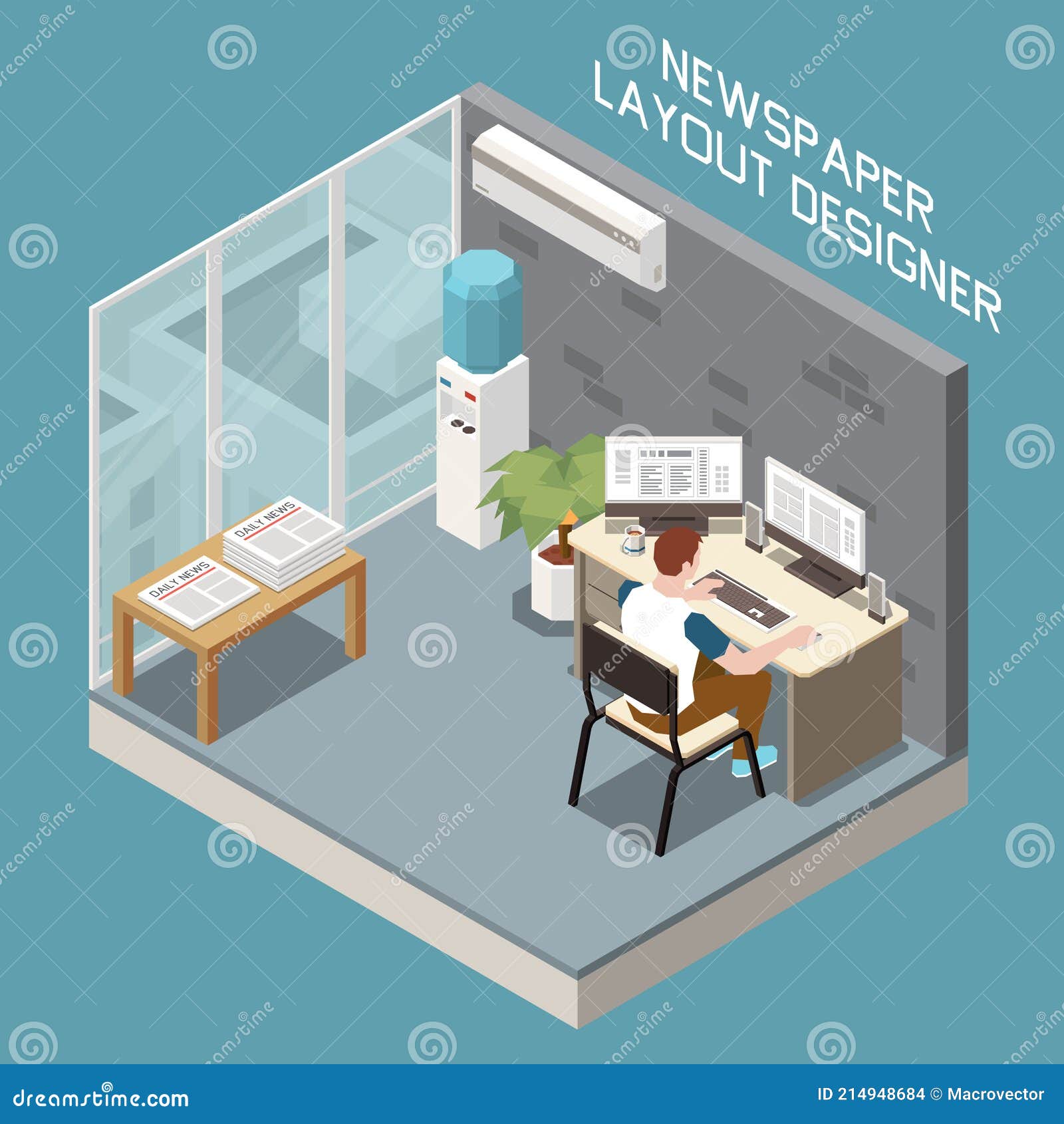Isometric Editorial Office Illustration Stock Vector - Illustration of ...